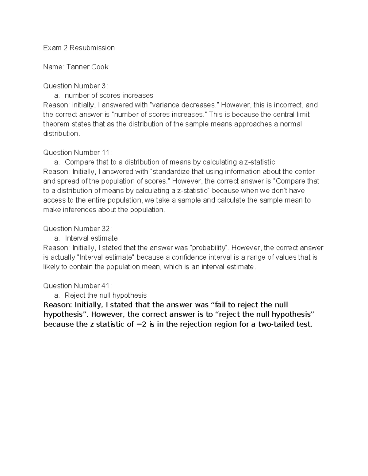 Exam 2 Resubmission: Key Concepts and Corrections - Studocu