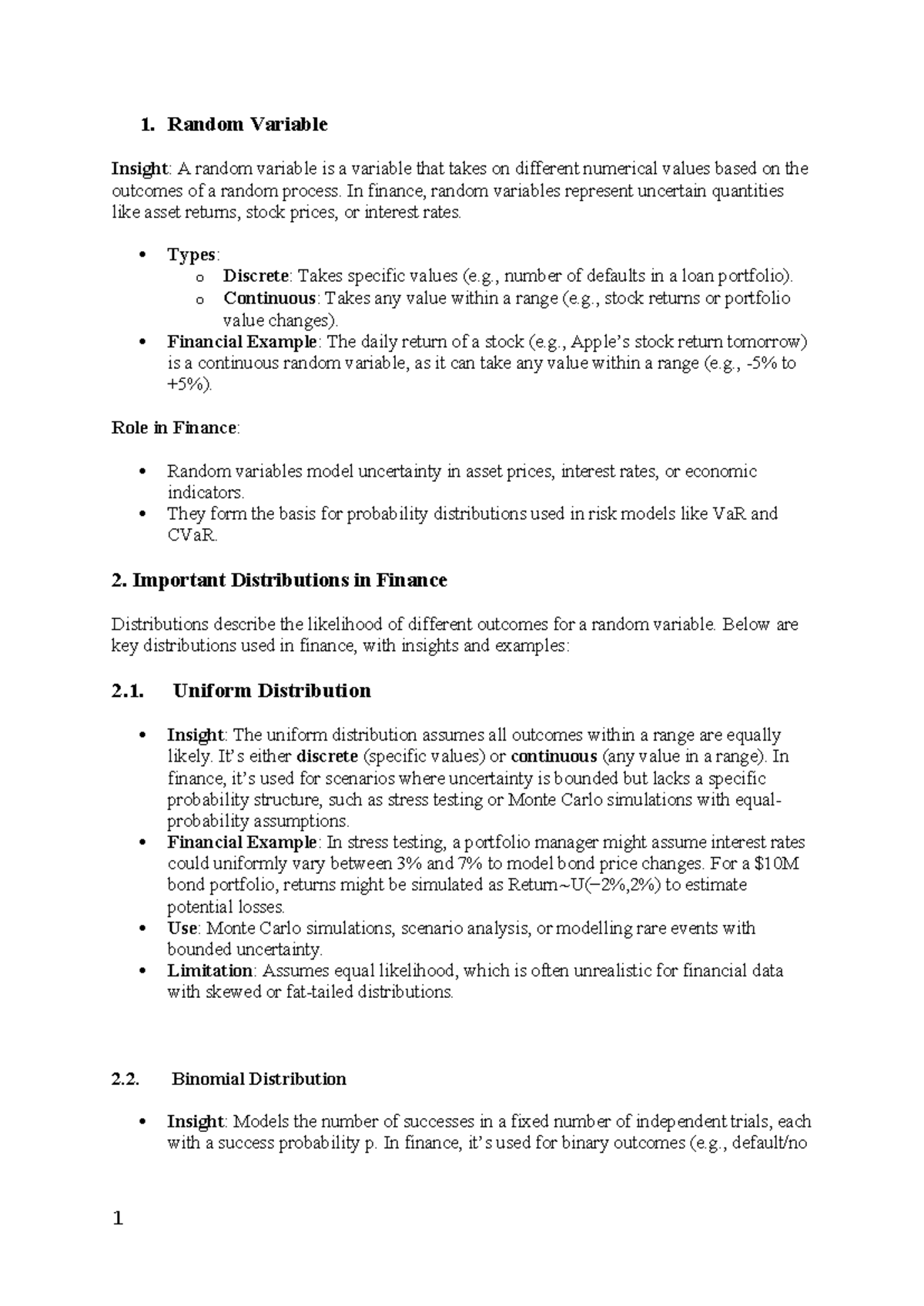 VaR vs CVaR: Understanding Risk Measures in Finance - ASM - Studocu