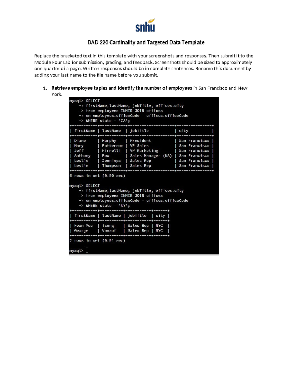DAD 220 Template: Cardinality Analysis and Data Relationships - Studocu