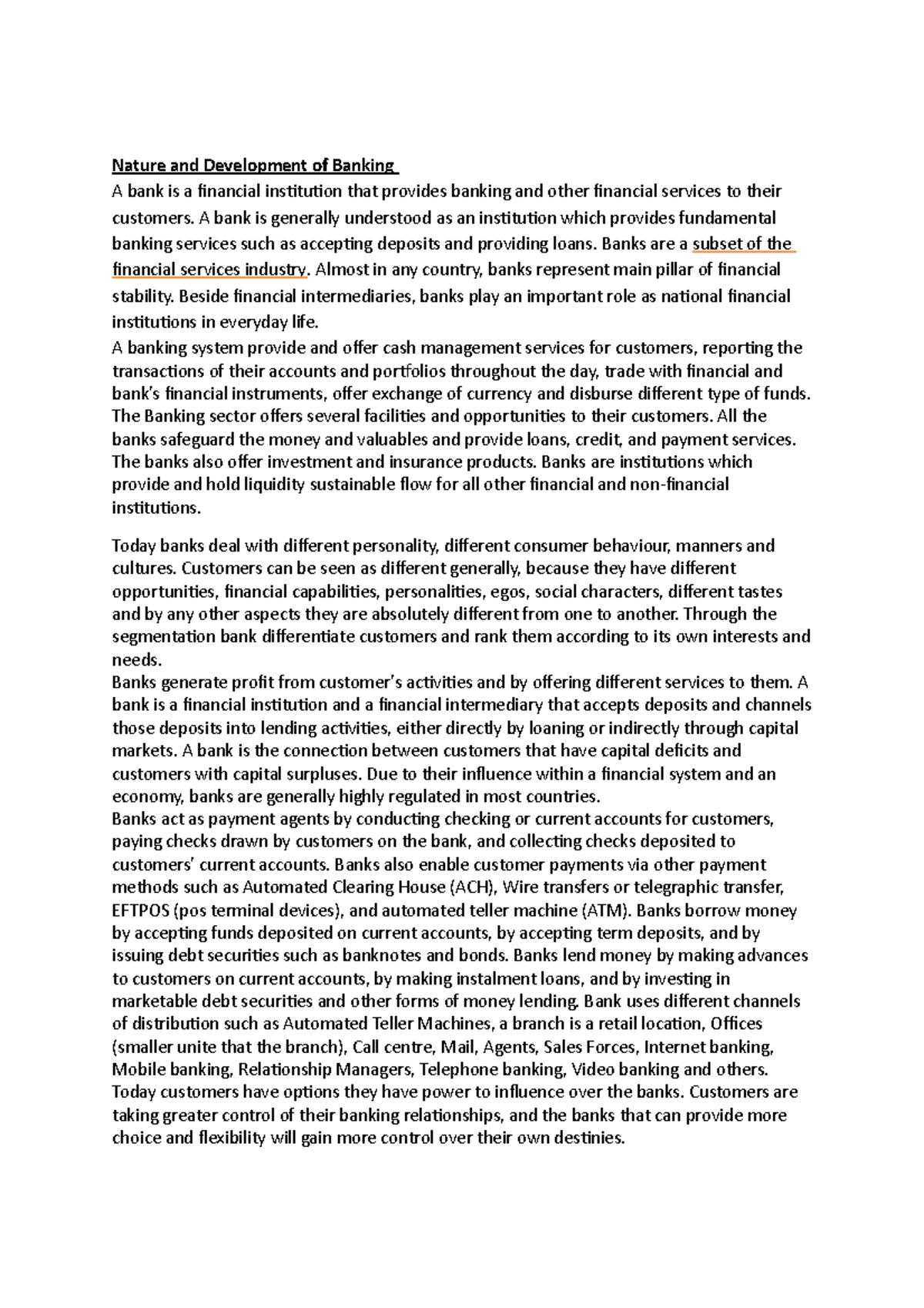 Unit 1: Overview of Banking Nature and Development - Studocu