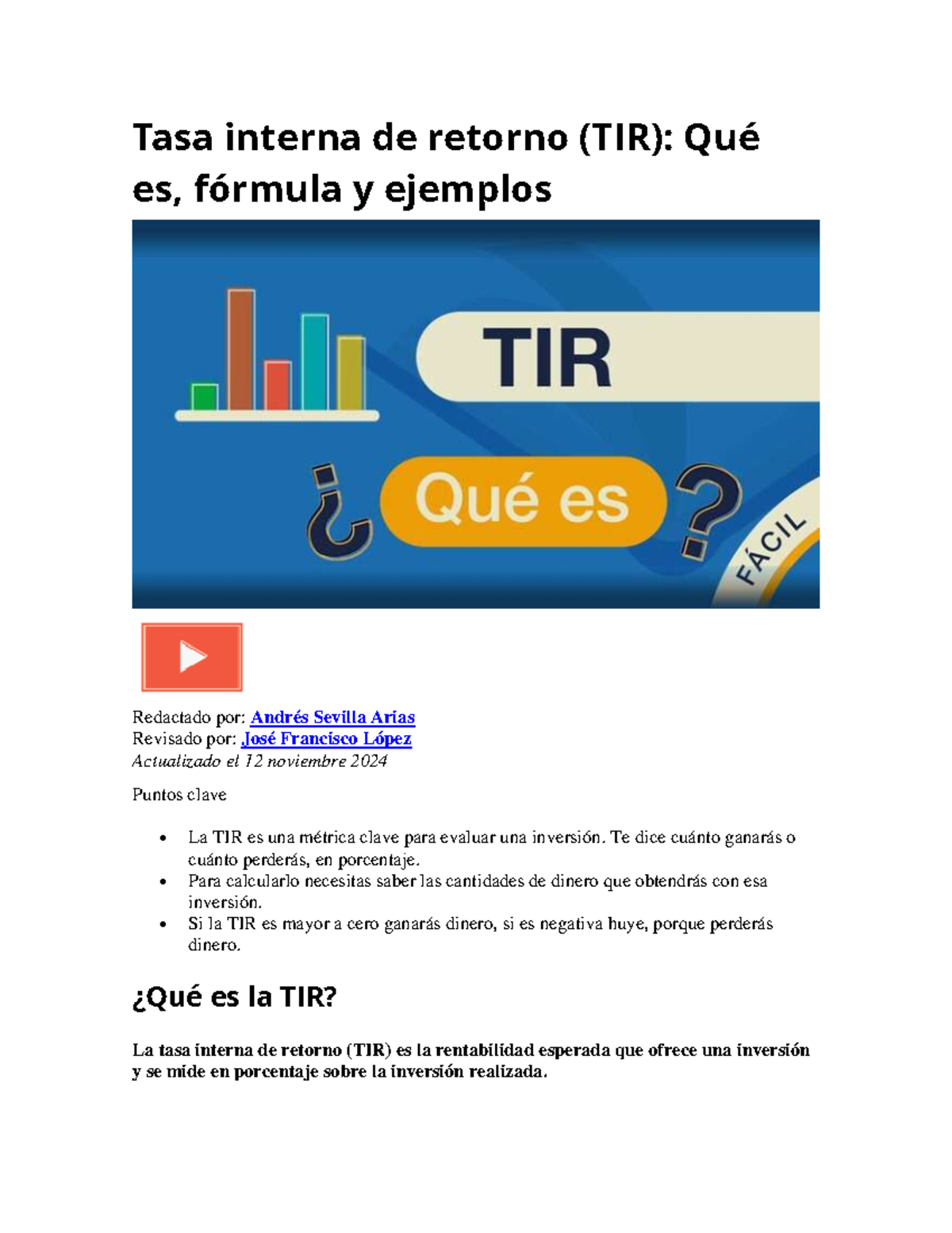 Análisis y Ejemplos de la Tasa Interna de Retorno (TIR) en Finanzas ...