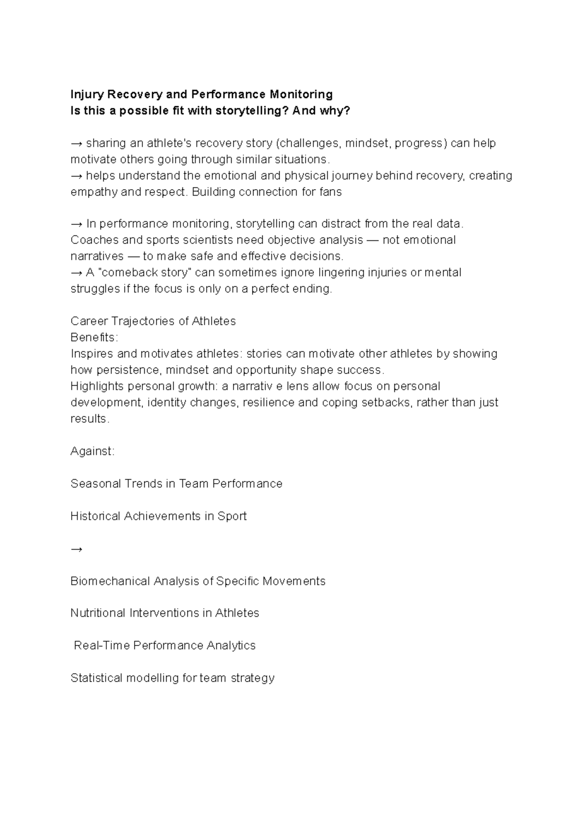 Stories in Sport: Tut Notes on Recovery & Performance Monitoring - Studocu