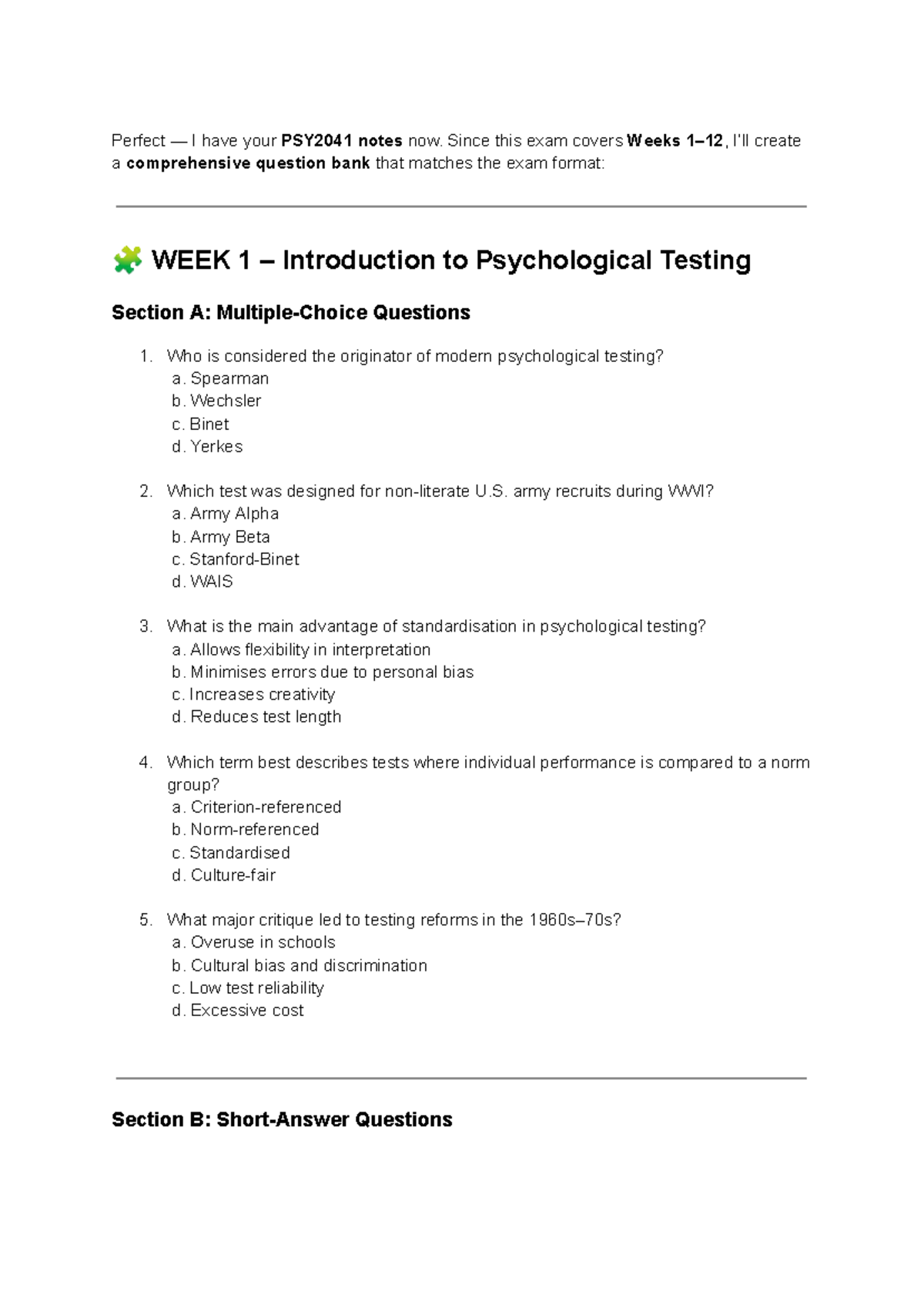 Comprehensive PSY2041 Question Bank for Psychological Testing Exam ...