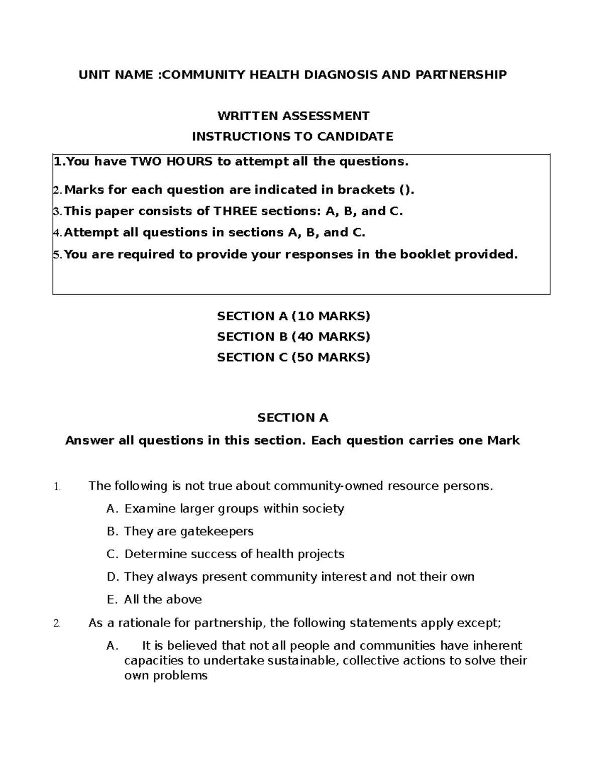 COMM 101: Community Health Diagnosis & Partnership Assessment Guide ...