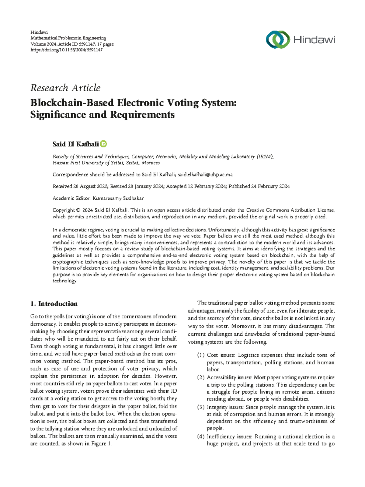 Final Year Projecr Report - Research Article Blockchain-Based Electronic Voting System ...