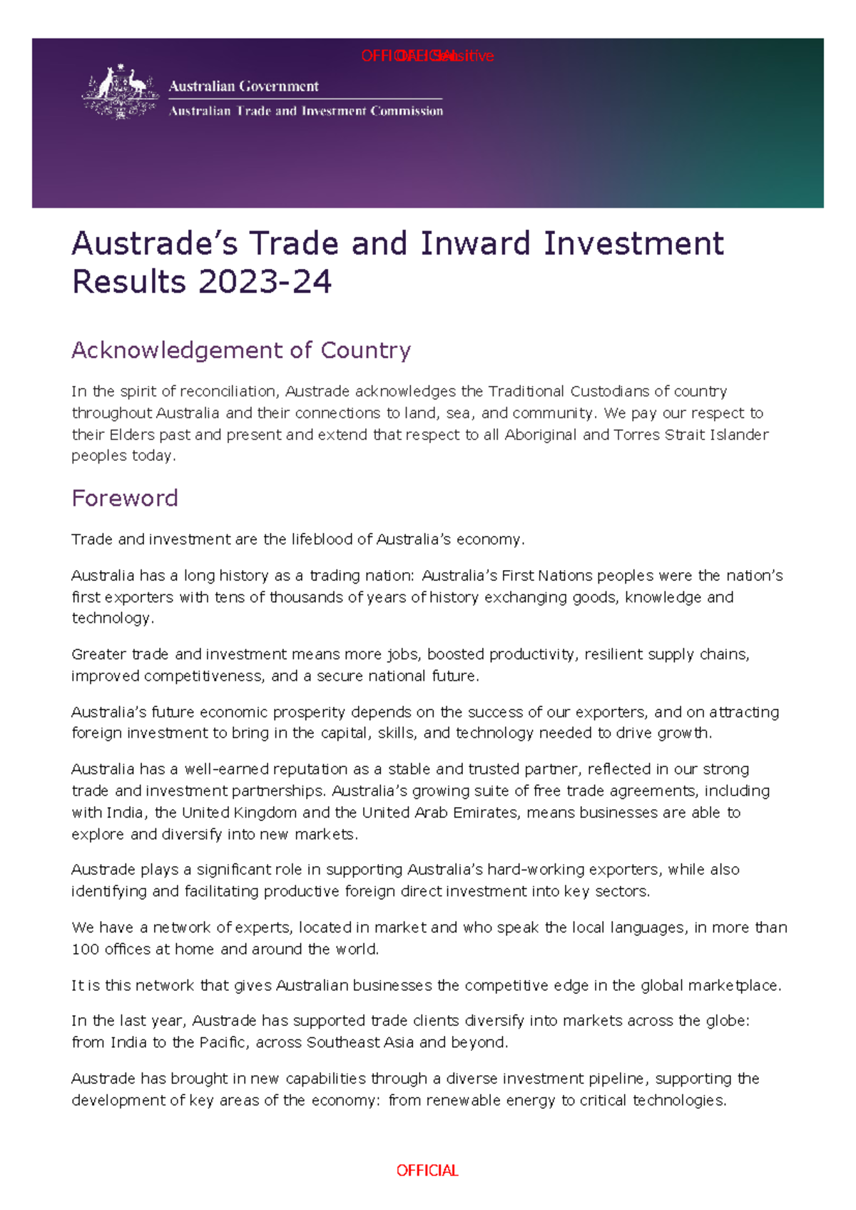 Austrade Trade & Inward Investment Results 2023-24: Year in Review ...
