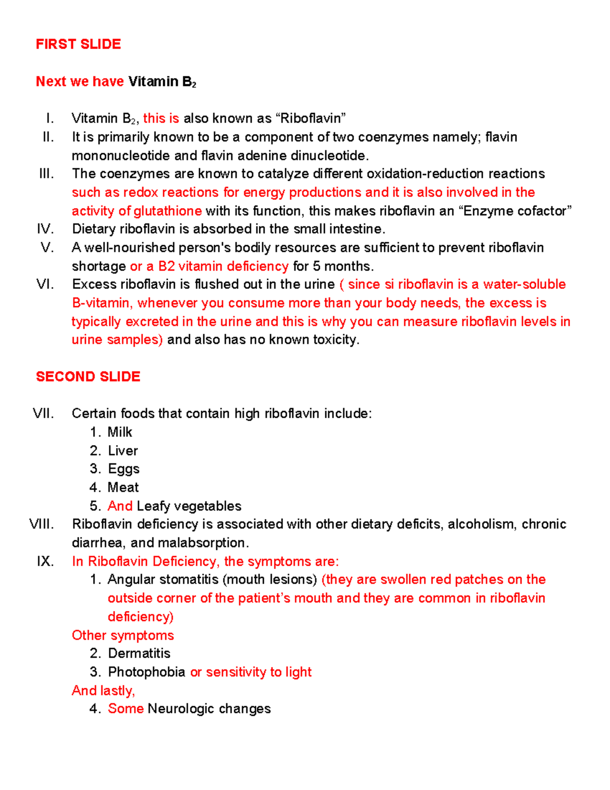 CC2 Vitamin B Complex Overview - Key Points and Notes - Studocu