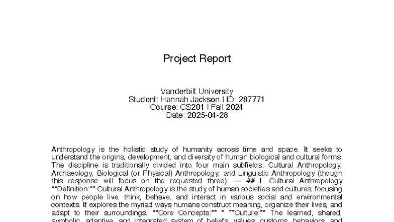CS201 Project Report: Understanding Cultural Anthropology - Studocu