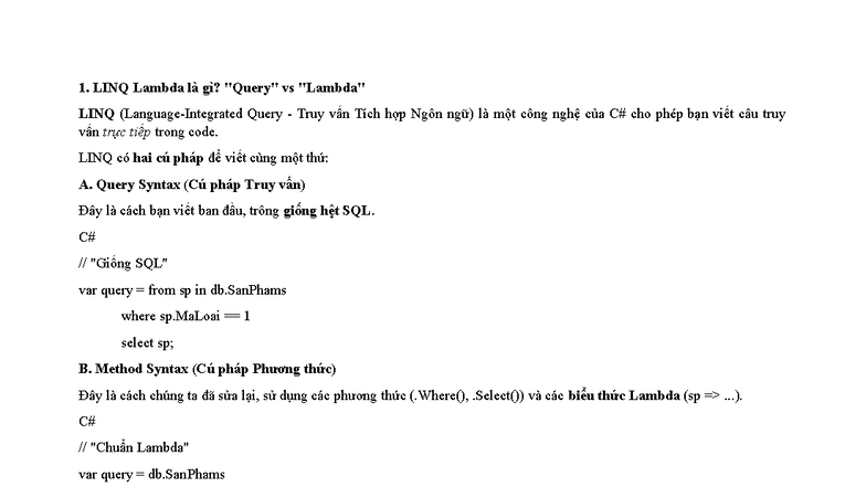 LINQ Lambda vs Query Syntax: Củng Cố Kiến Thức Cơ Bản - Studocu