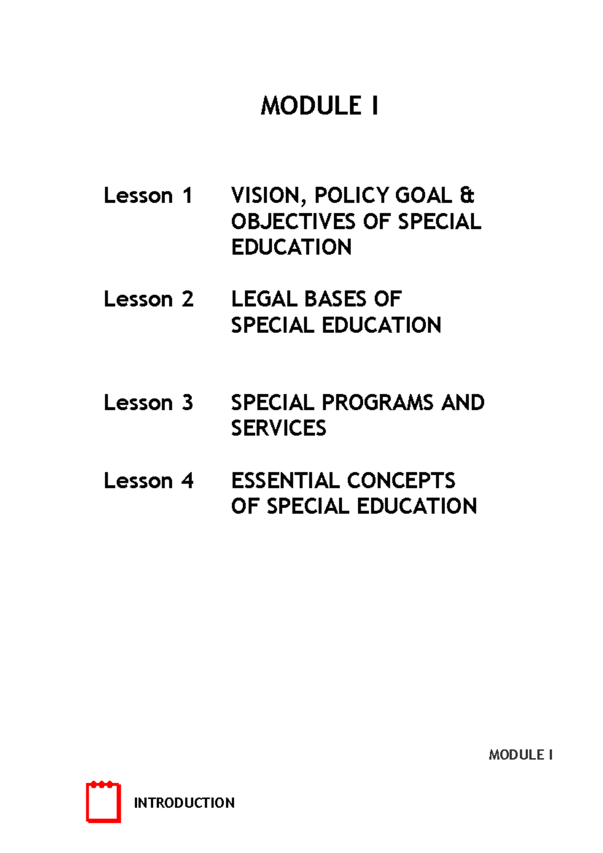 MODULE I Lesson 1: Vision, Policy Goals & Objectives of Special Education - Studocu