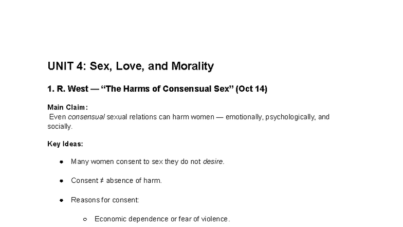 Unit 4 & 5 Review: Moral Obligations in Sex, Love, and Ed Ethics - Studocu