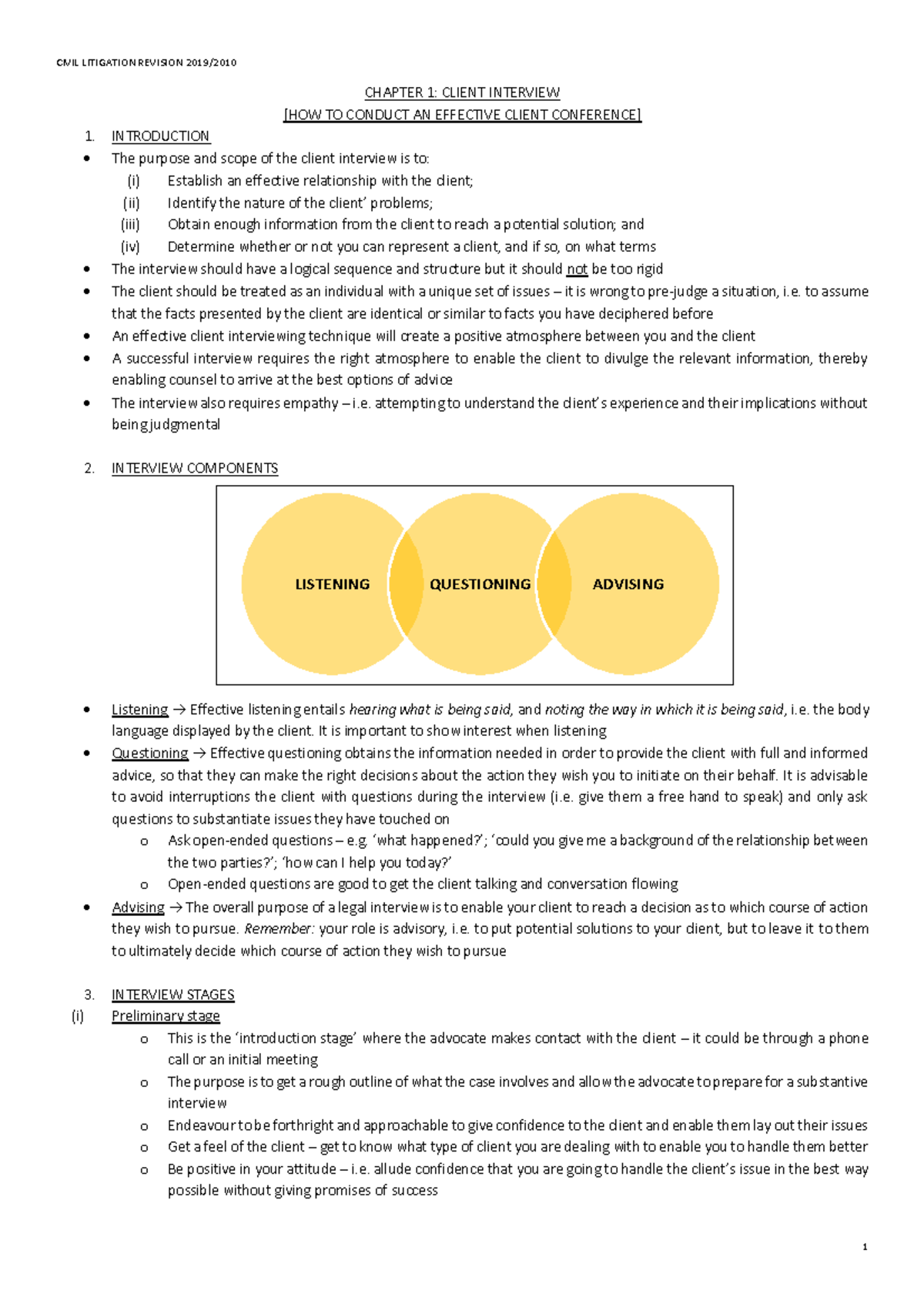 CIVIL LITIGATION REVISION NOTES: CLIENT INTERVIEW & CAUSE OF ACTION ...