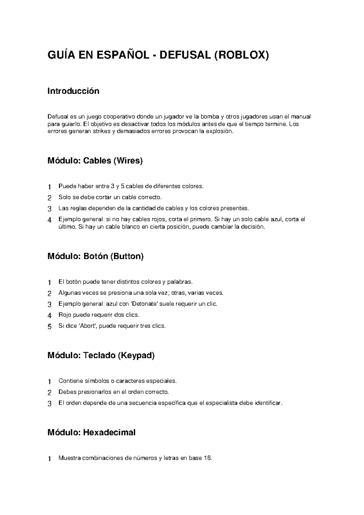 Guía de Estrategias para el Juego Defusal (ROBLOX) - Studocu
