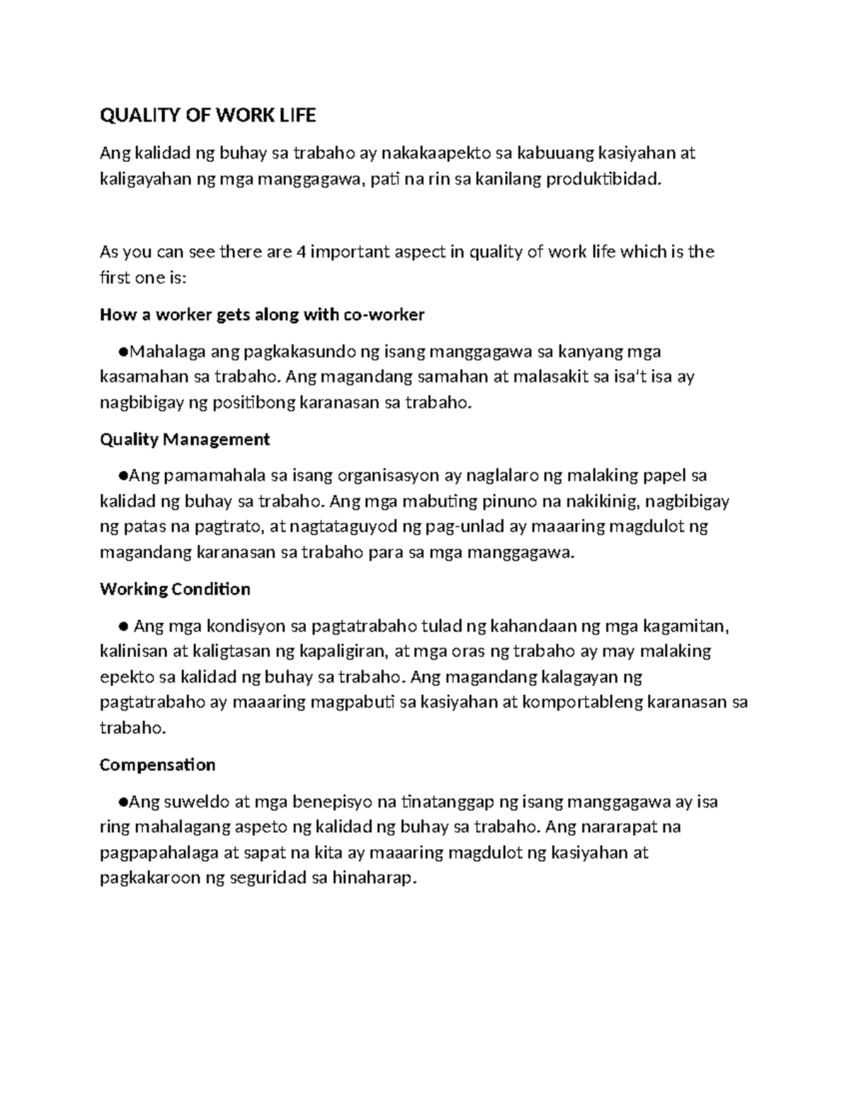 Quality of Work Life: Factors Affecting Employee Satisfaction in OM 1 ...