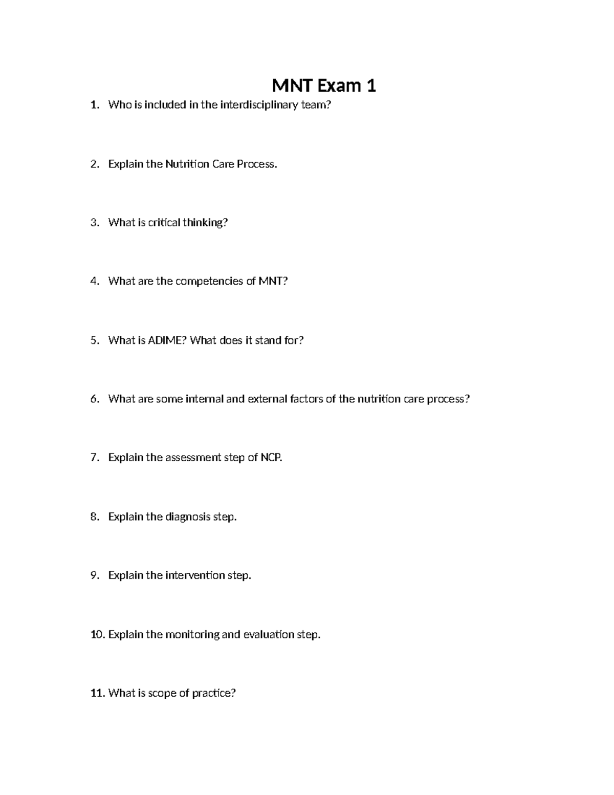 Nutrition Screening & Assessment: MNT Exam 1 Study Notes - Studocu