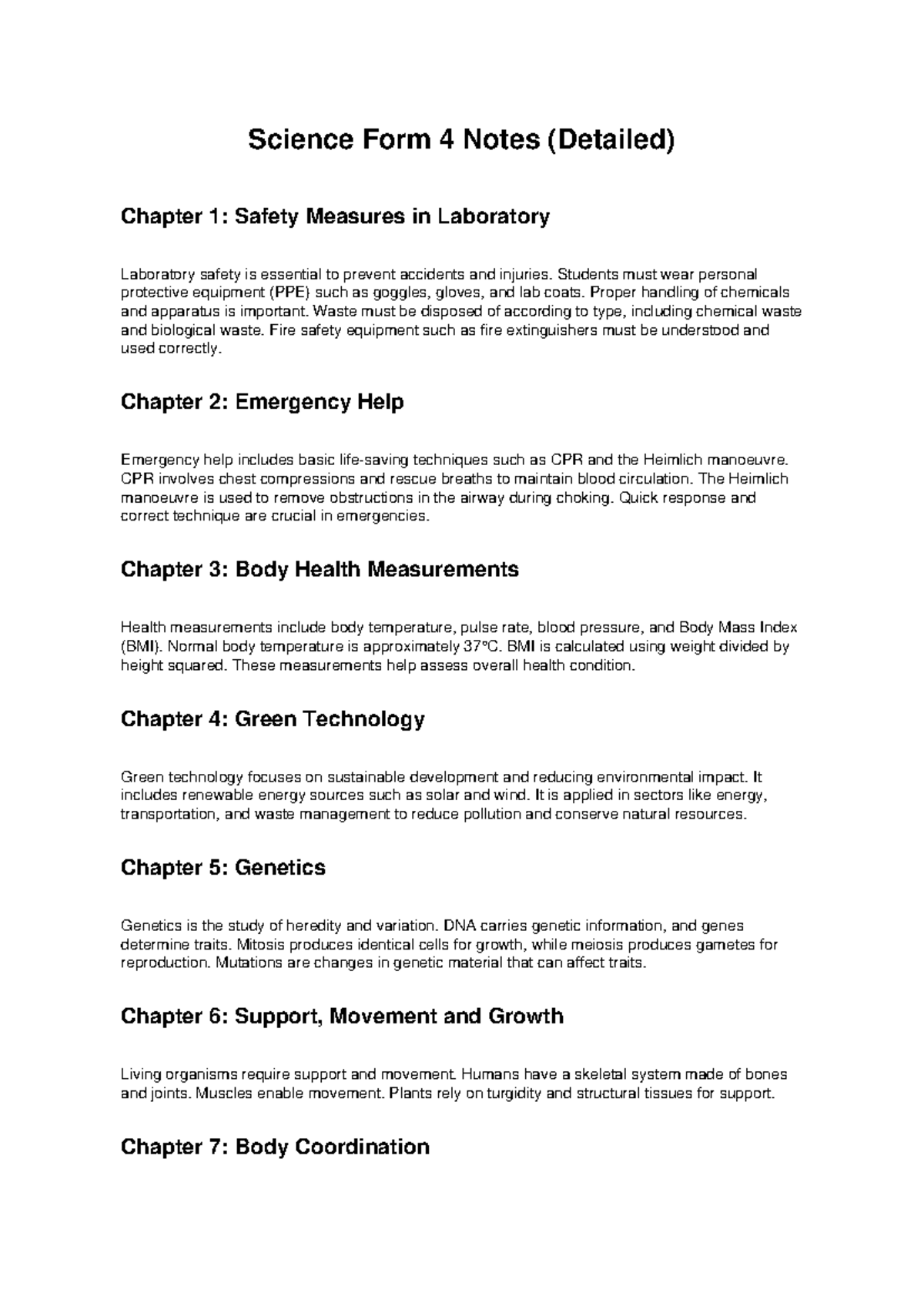 Form 4 Science Notes: Detailed Overview of Key Topics - Studocu