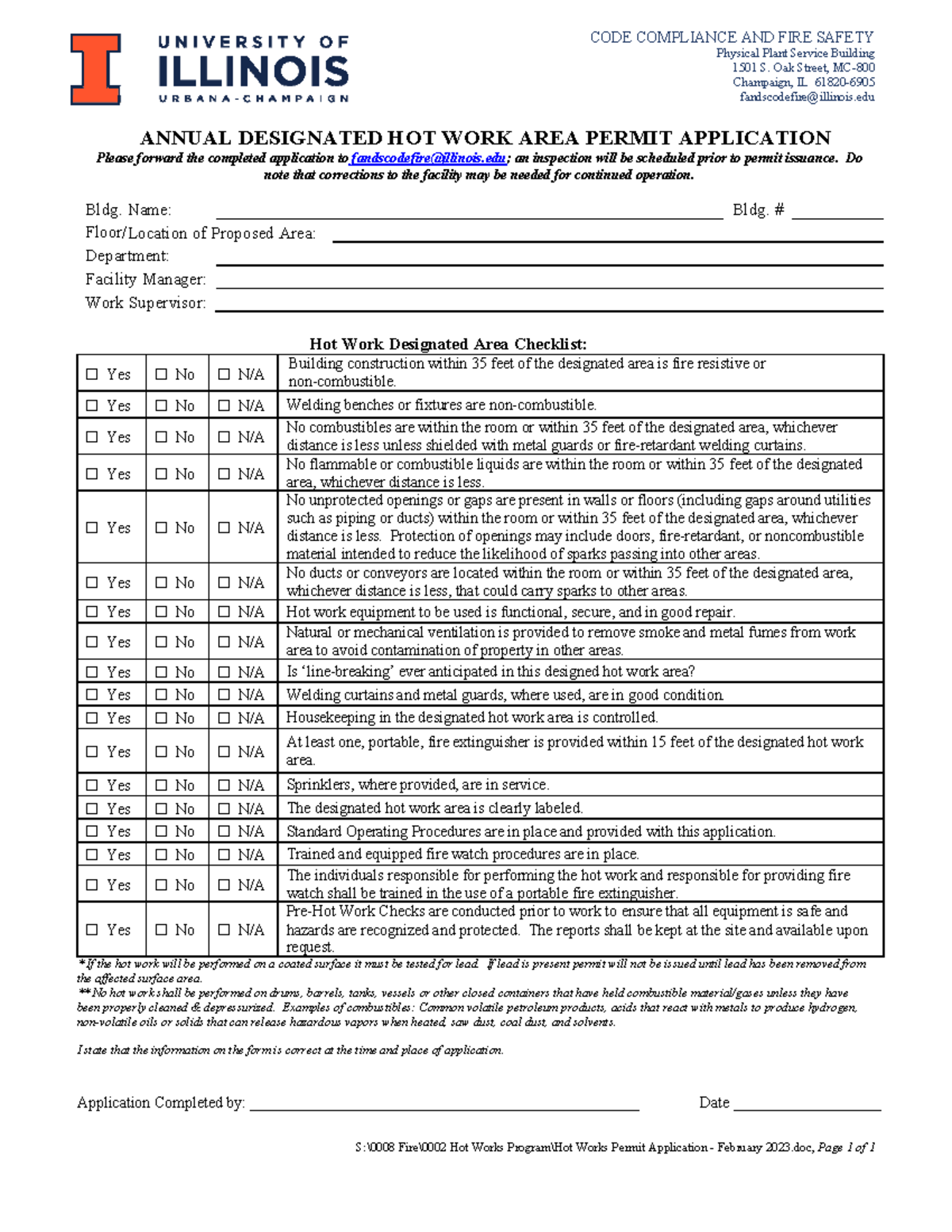 Hot Work Designated Area Checklist - Compliance & Safety Guidelines ...