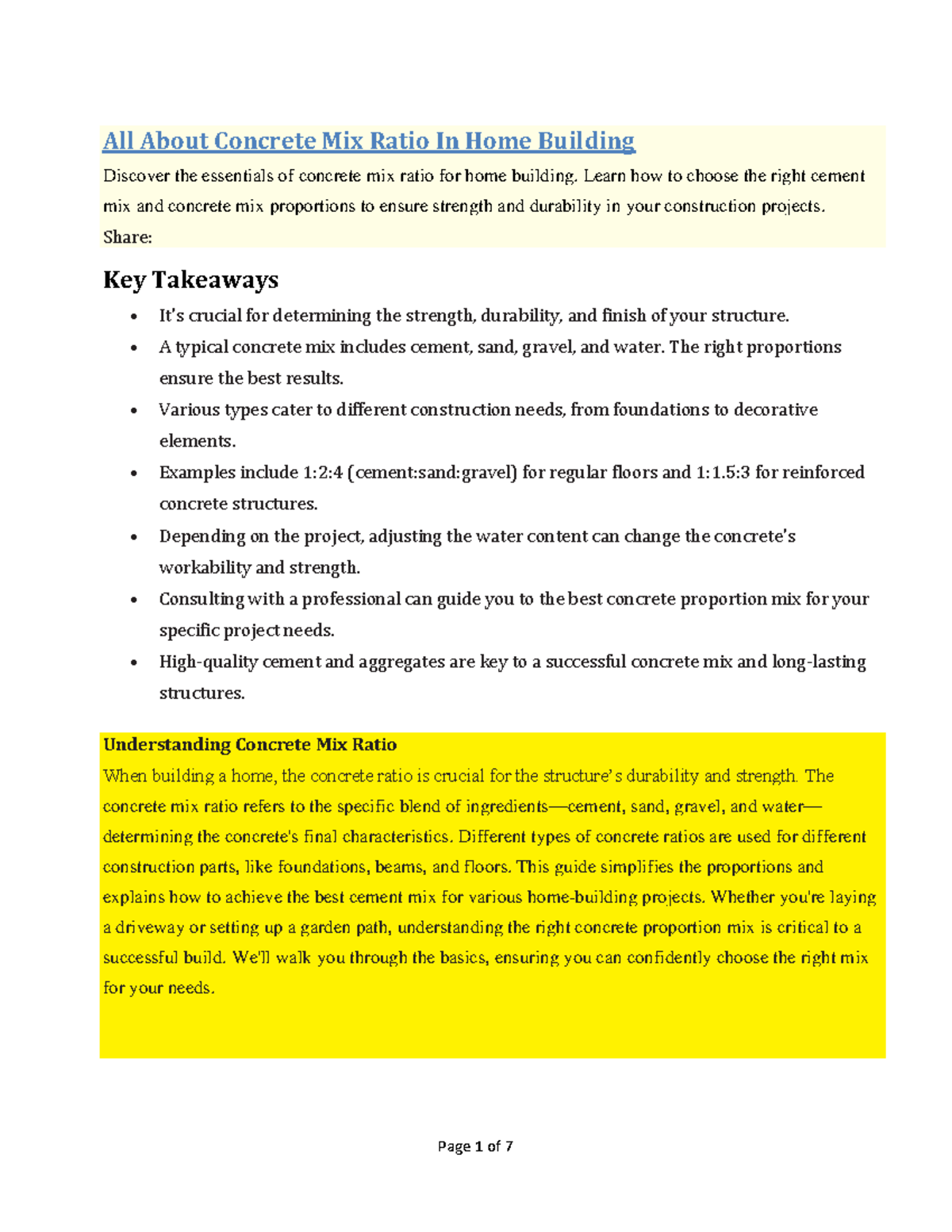 Concrete Mix Ratios - Essential Revision Notes for Home Building - Studocu
