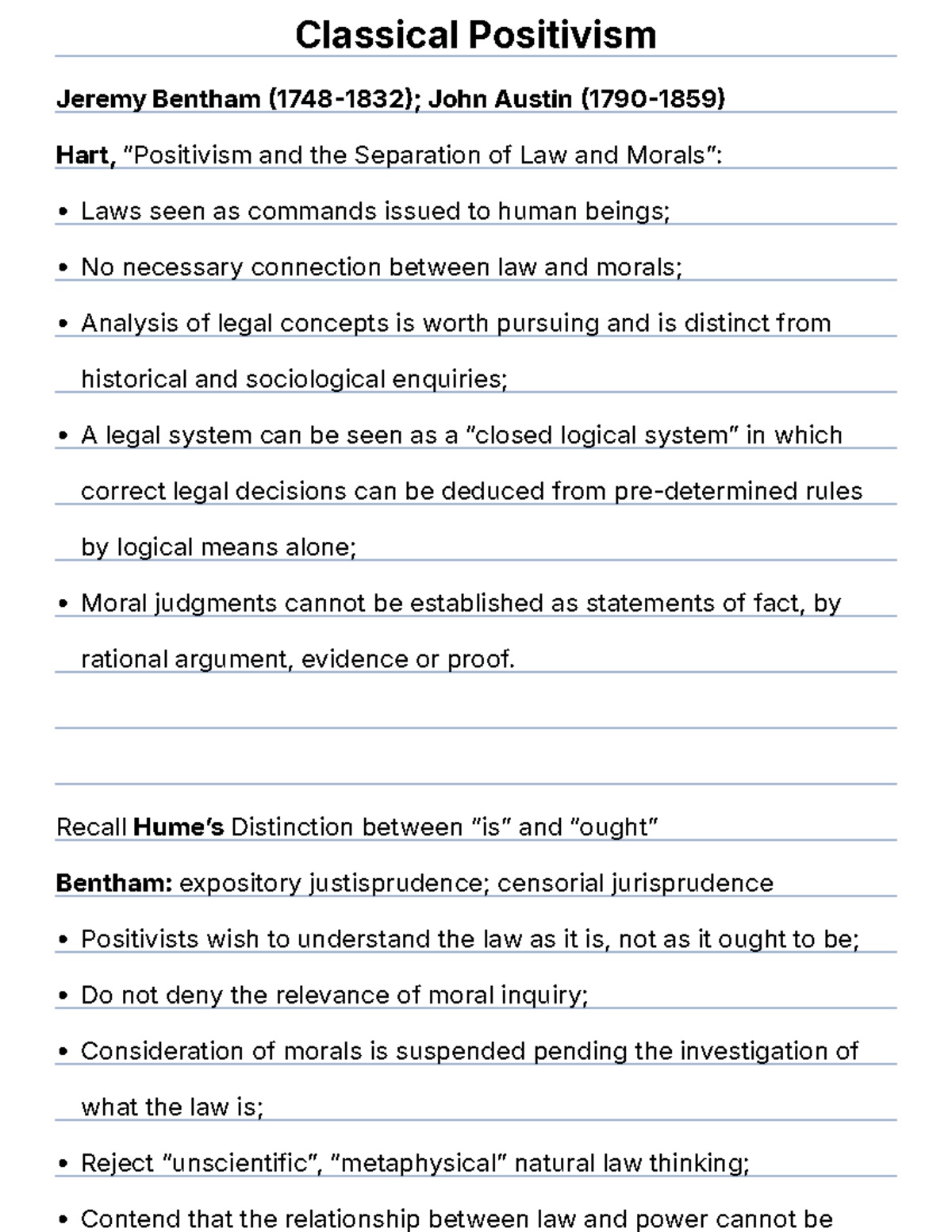 Week 3 - Jurisprudence Lecture Notes: Classical Positivism & Key ...