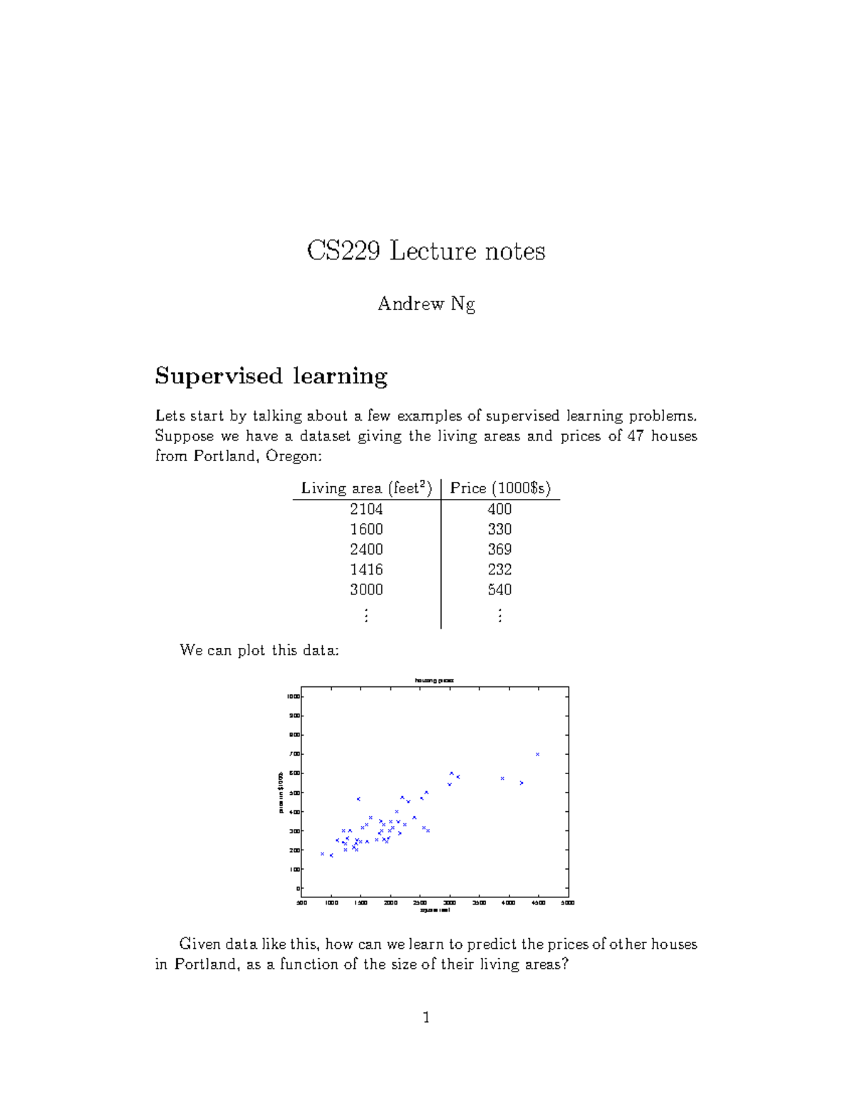 Andrew NG Ml Notes - CS229 Lecture notes Andrew Ng Supervised learning ...