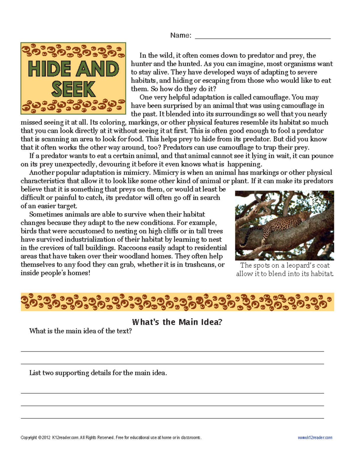 GR6 Hide and Seek: Understanding Camouflage and Adaptation - Studocu
