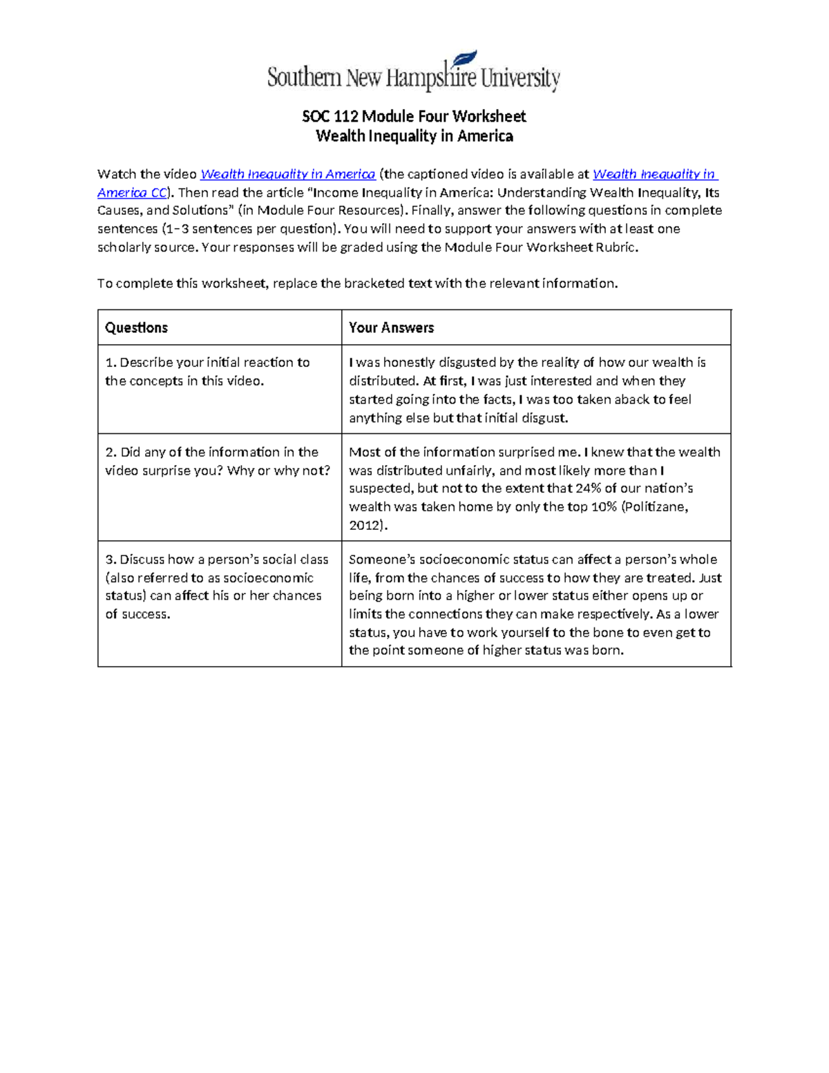 SOC 112 Module Four Worksheet: Analyzing Wealth Inequality in America ...