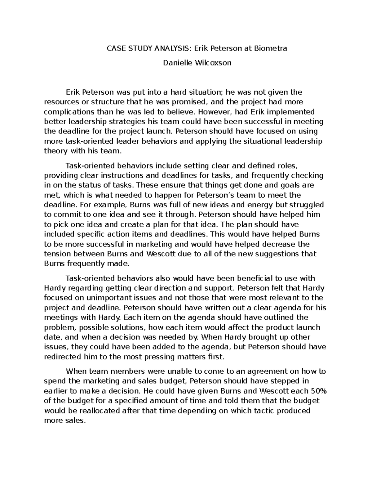 CASE STUDY 1: Leadership Strategies in Erik Peterson's Project at ...