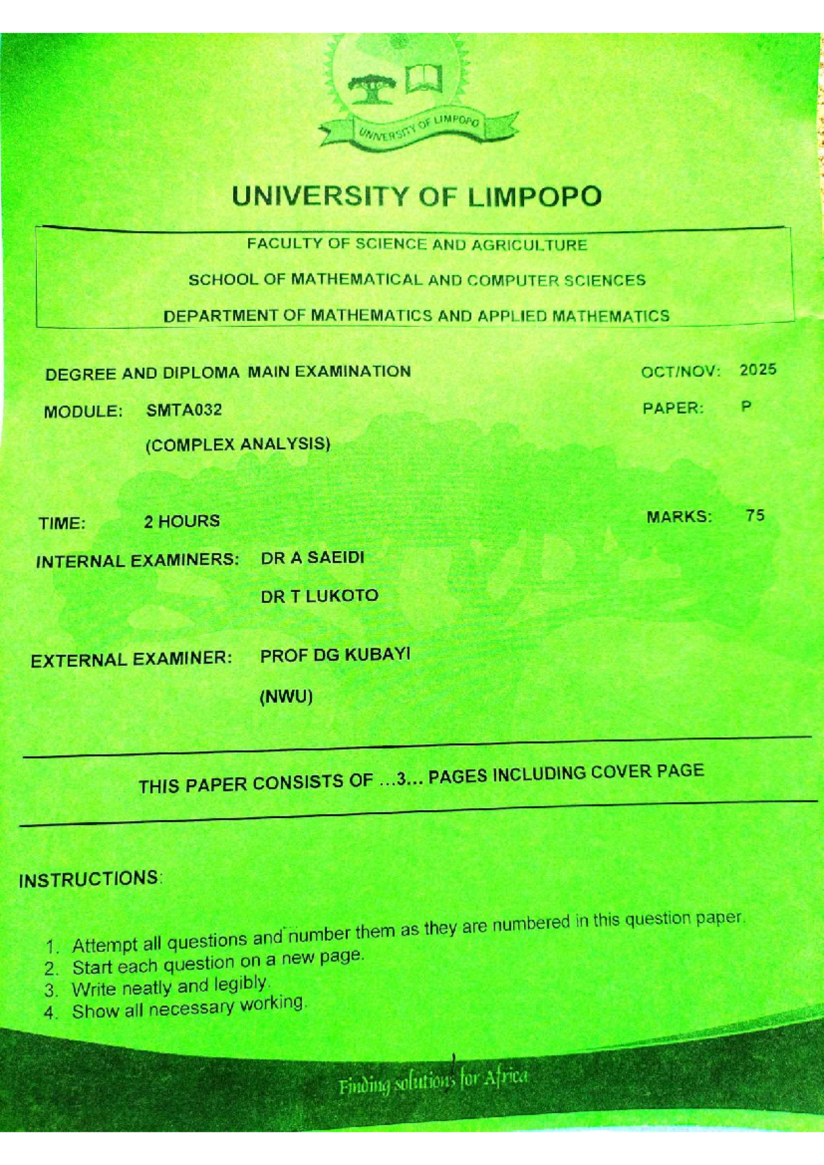 SMTA032 - 2025 Complex Analysis Main Exam - Studocu