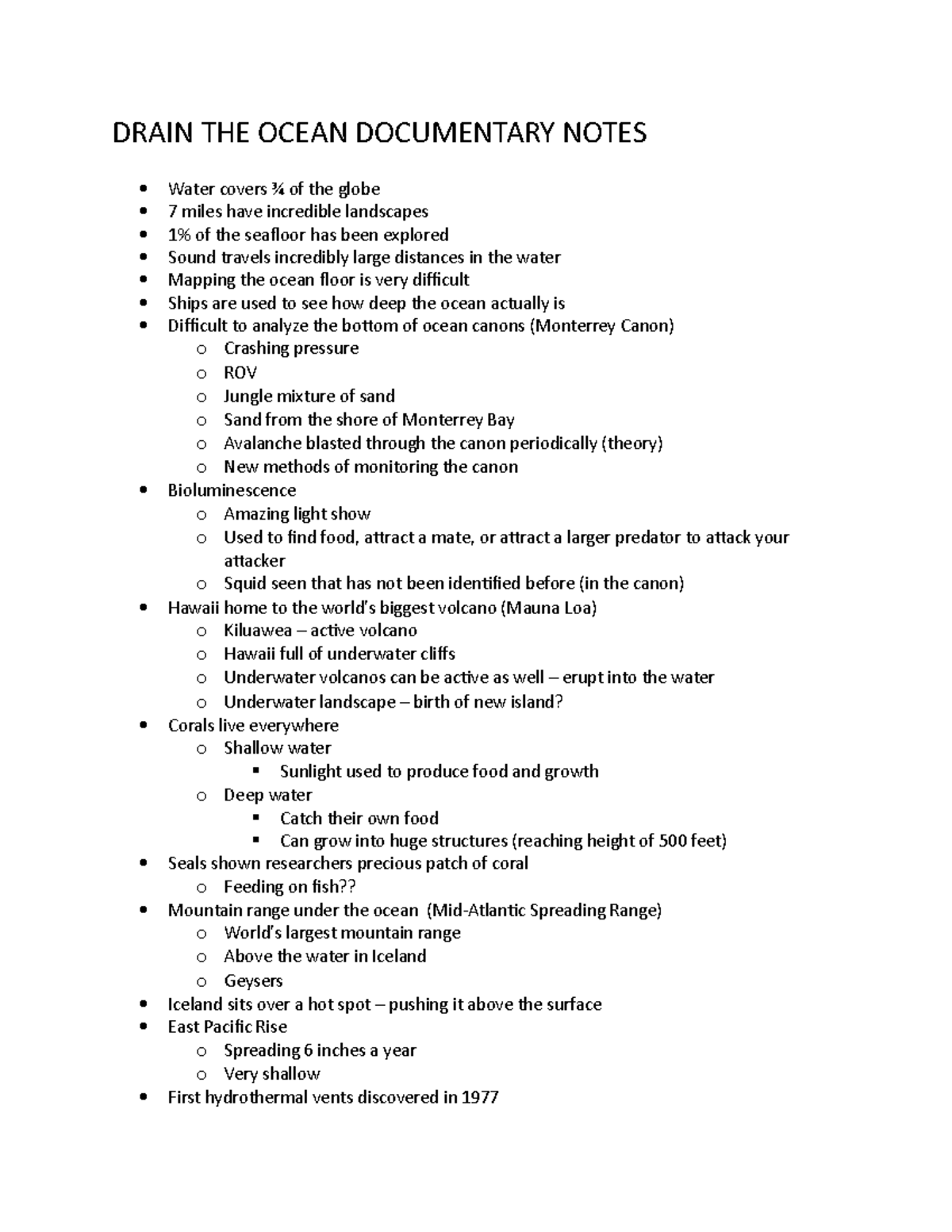Drain THE Ocean Documentary Notes - DRAIN THE OCEAN DOCUMENTARY NOTES ...