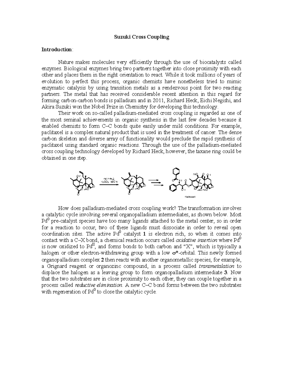 Suzuki Cross Coupling Lab Report: Mechanism and Experimental Procedure ...