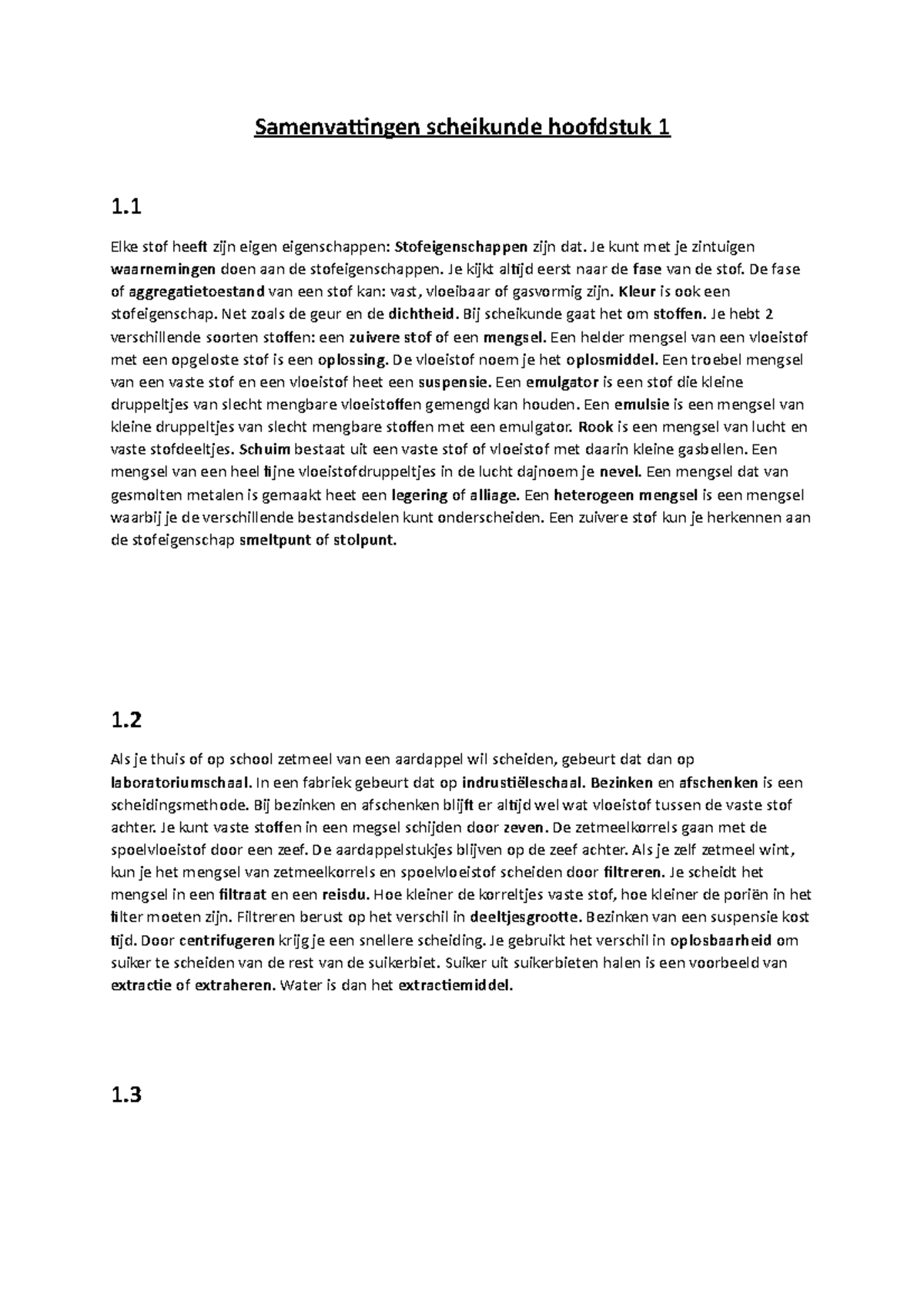 Scheikunde Samenvatting H1: Stofeigenschappen en Scheidingsmethoden ...