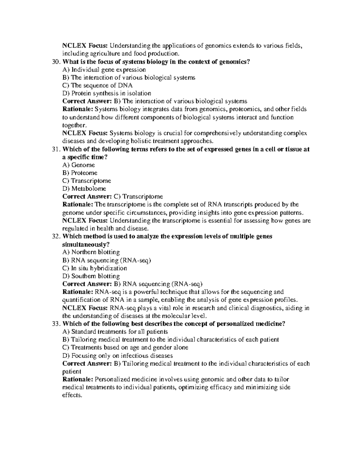 NCLEX Focus: Genomics and Systems Biology in Health and Disease - Studocu