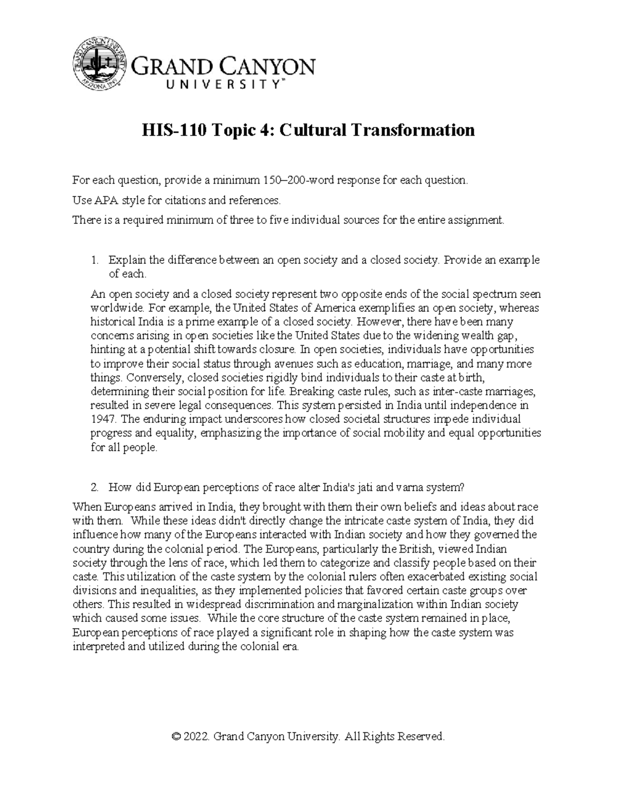 HIS 110 RS T4Cultural Transformation - HIS-110 Topic 4: Cultural ...