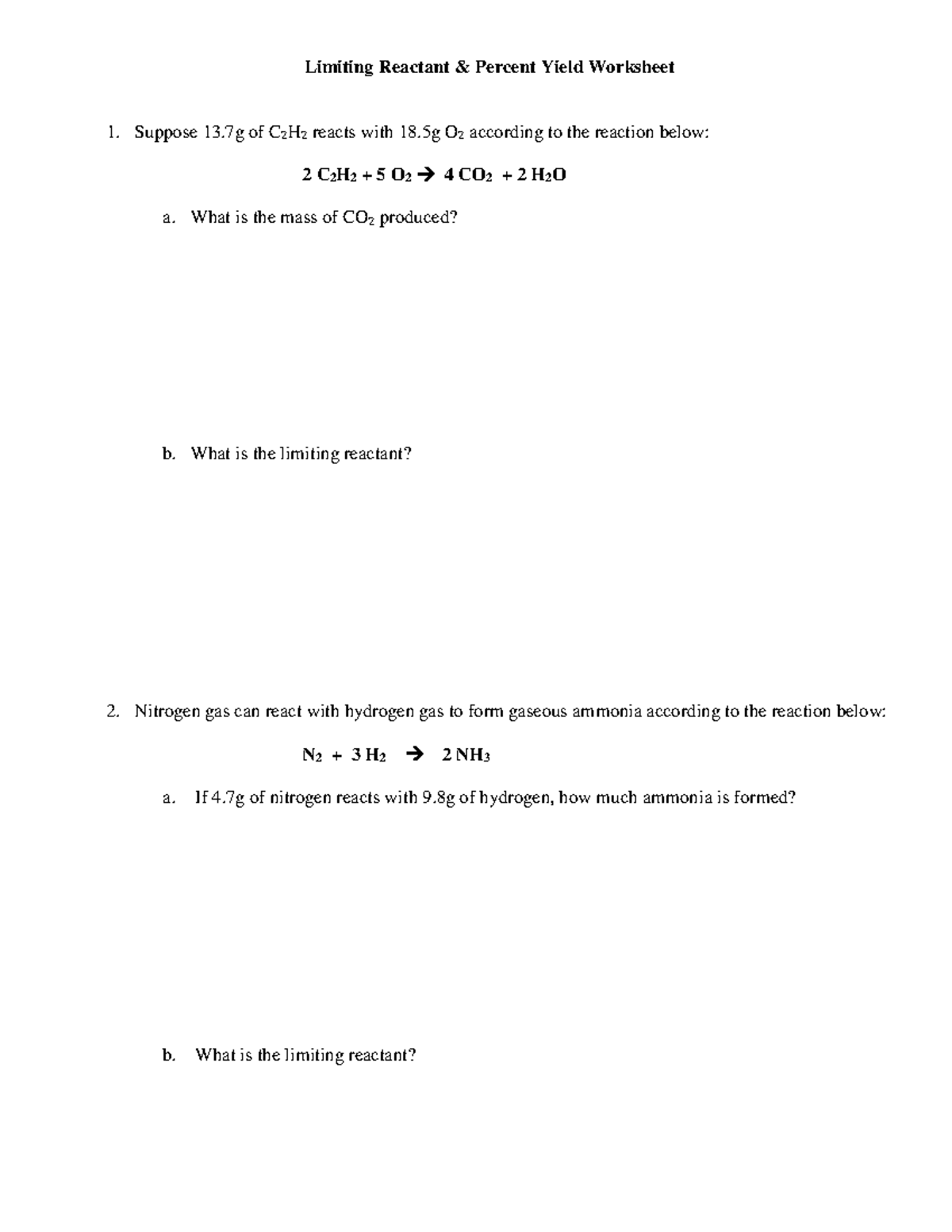#Ch 3 Worksheet 10: Limiting Reactant & Percent Yield Key - Studocu