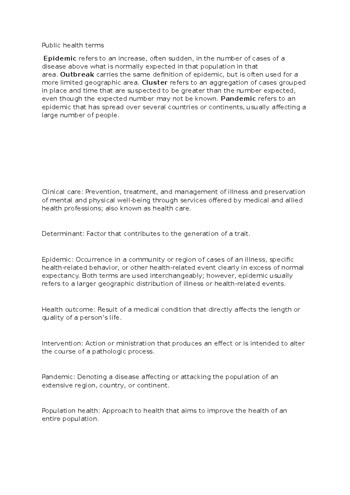 Public Health Terminology Overview - Key Definitions and Concepts - Studocu
