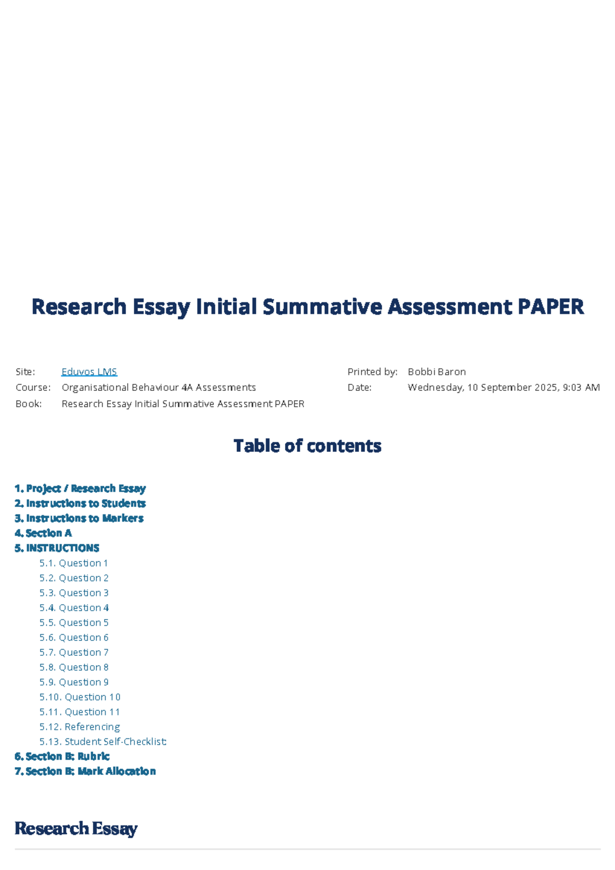 Research Essay Initial Summative Assessment: Organisational Behaviour ...