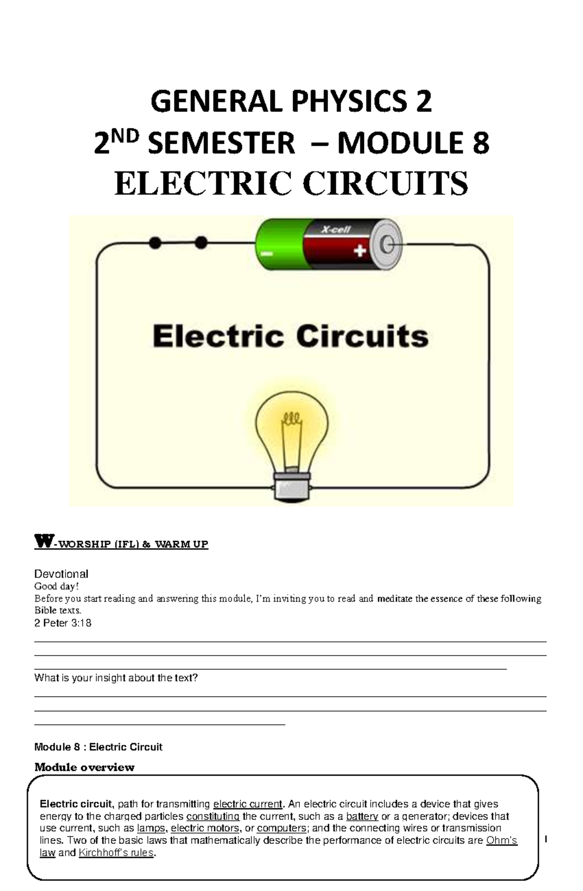 General Physics Electric Circuits - 1 GENERAL PHYSICS 2 2 ND SEMESTER ...