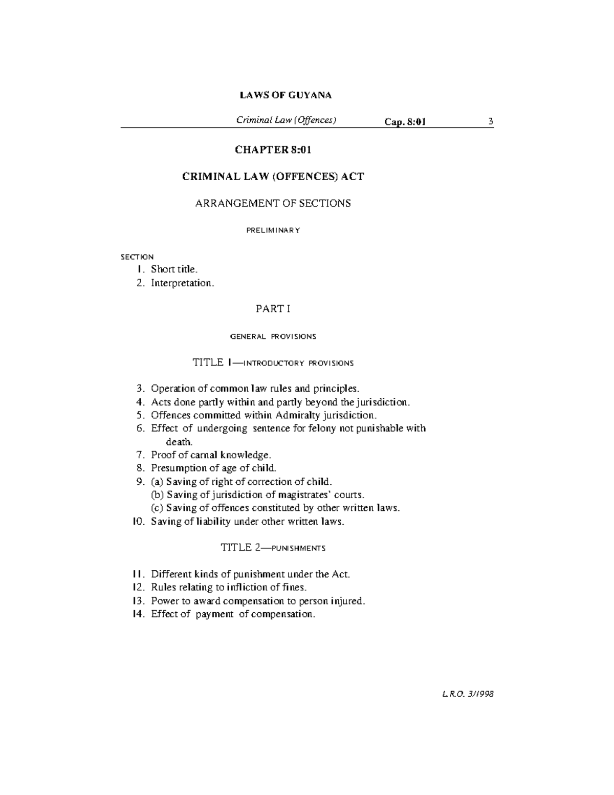 Criminal Law (Offences) Act Overview - Cap. 8:01 Summary - Studocu