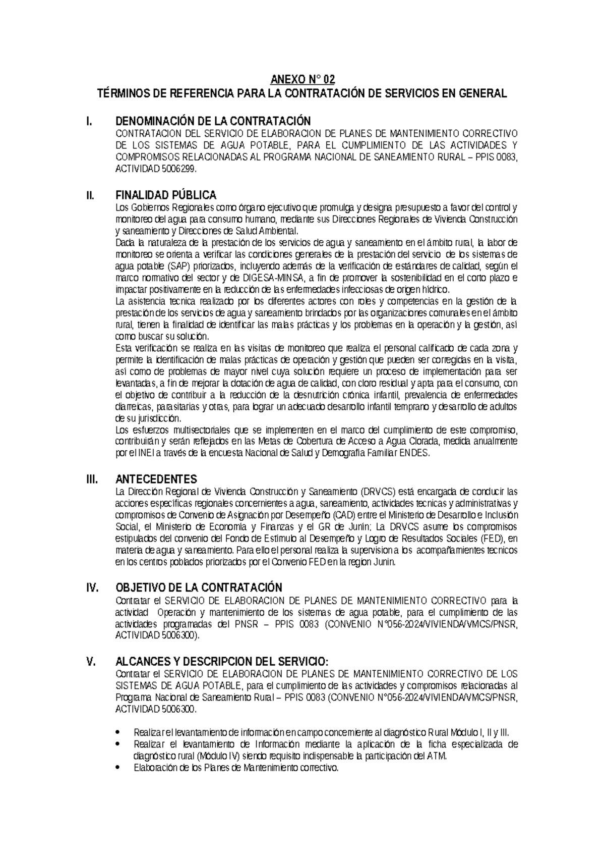 TDR para la Contratación de Servicios de Mantenimiento de Agua Potable ...