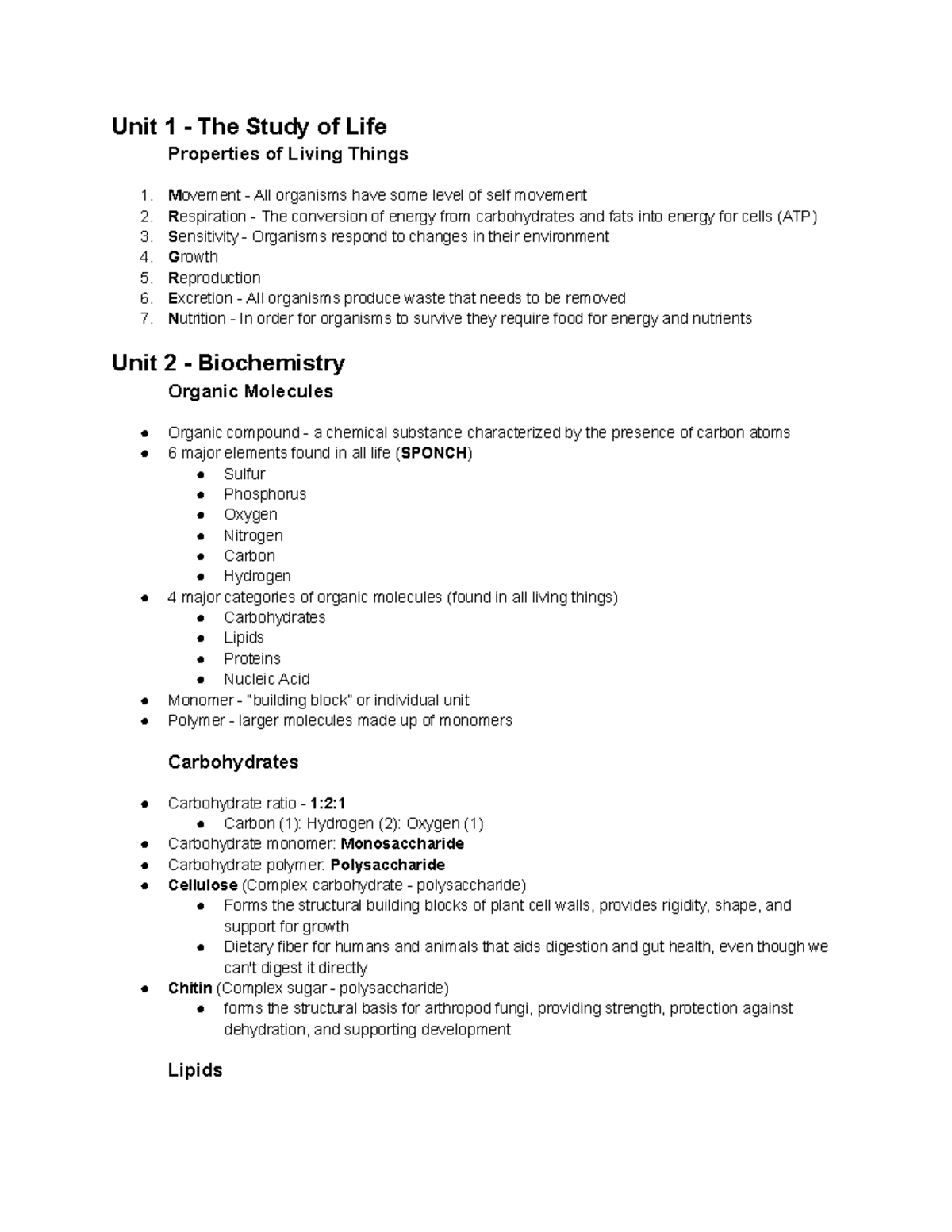 Biology Concepts Review: Unit 1-5 Overview and Key Terms - Studocu