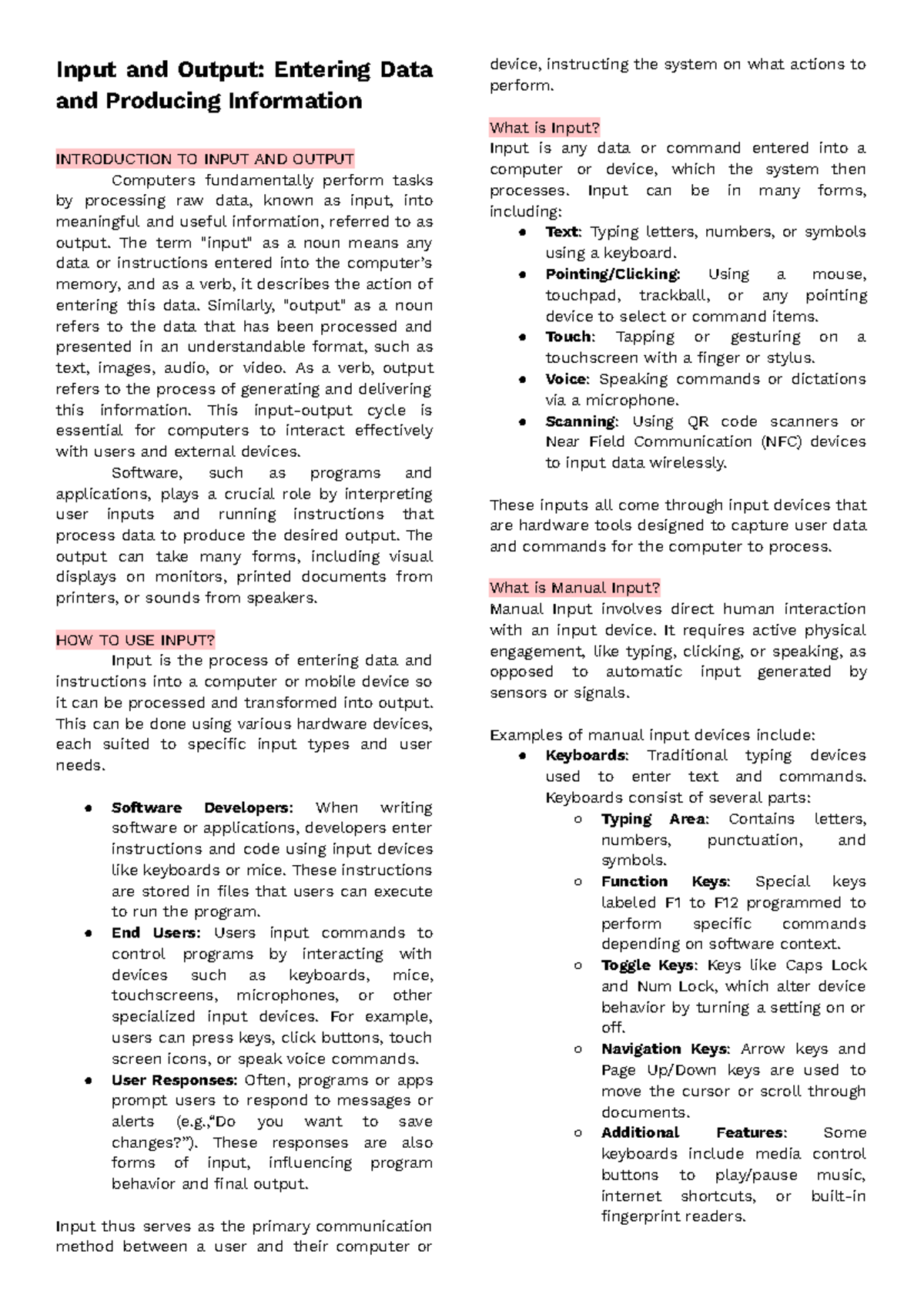 Chapter 6: Input and Output - Data Entry and Information Production - Studocu