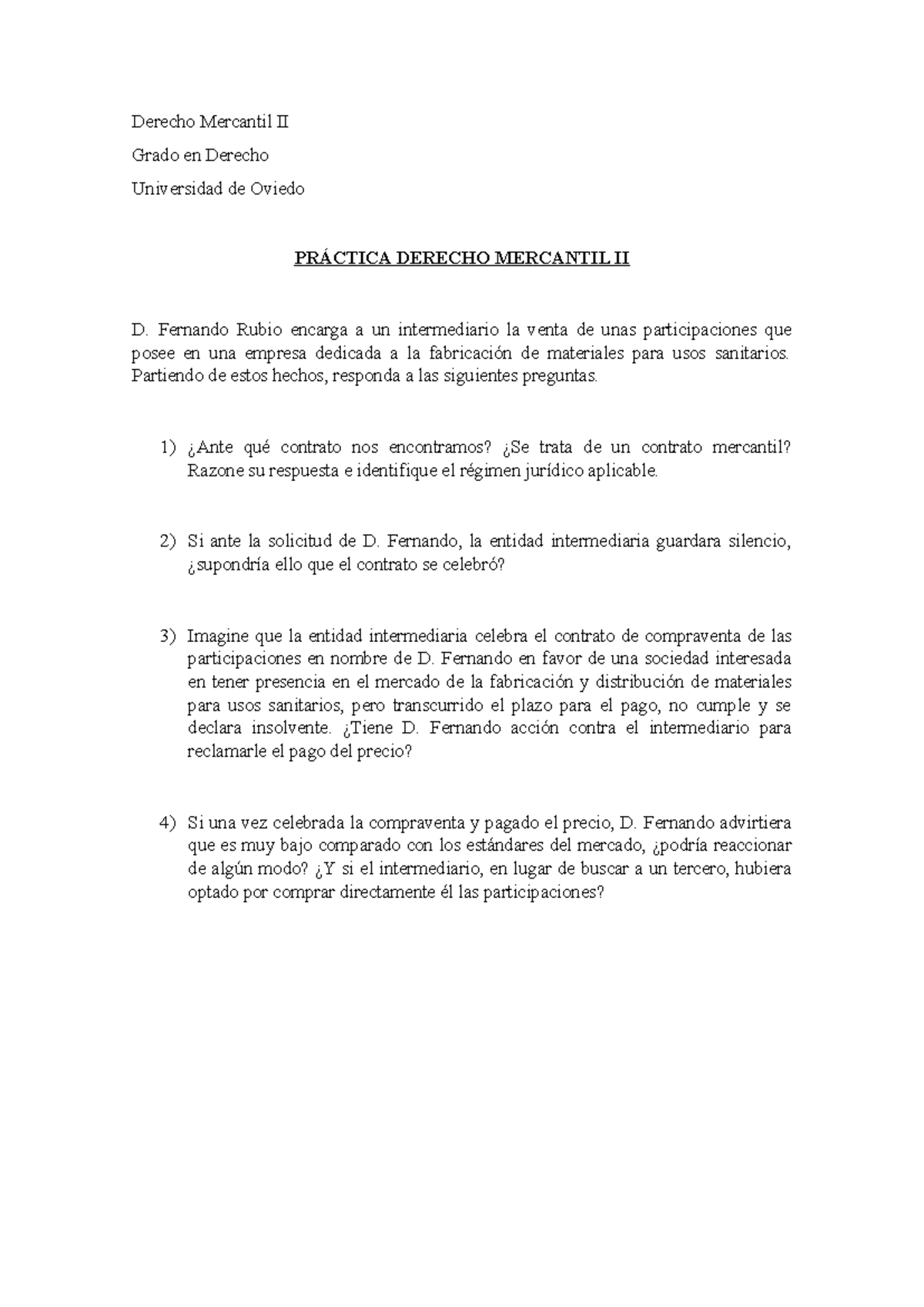 Derecho Mercantil II: Práctica y Análisis de Contratos - Studocu