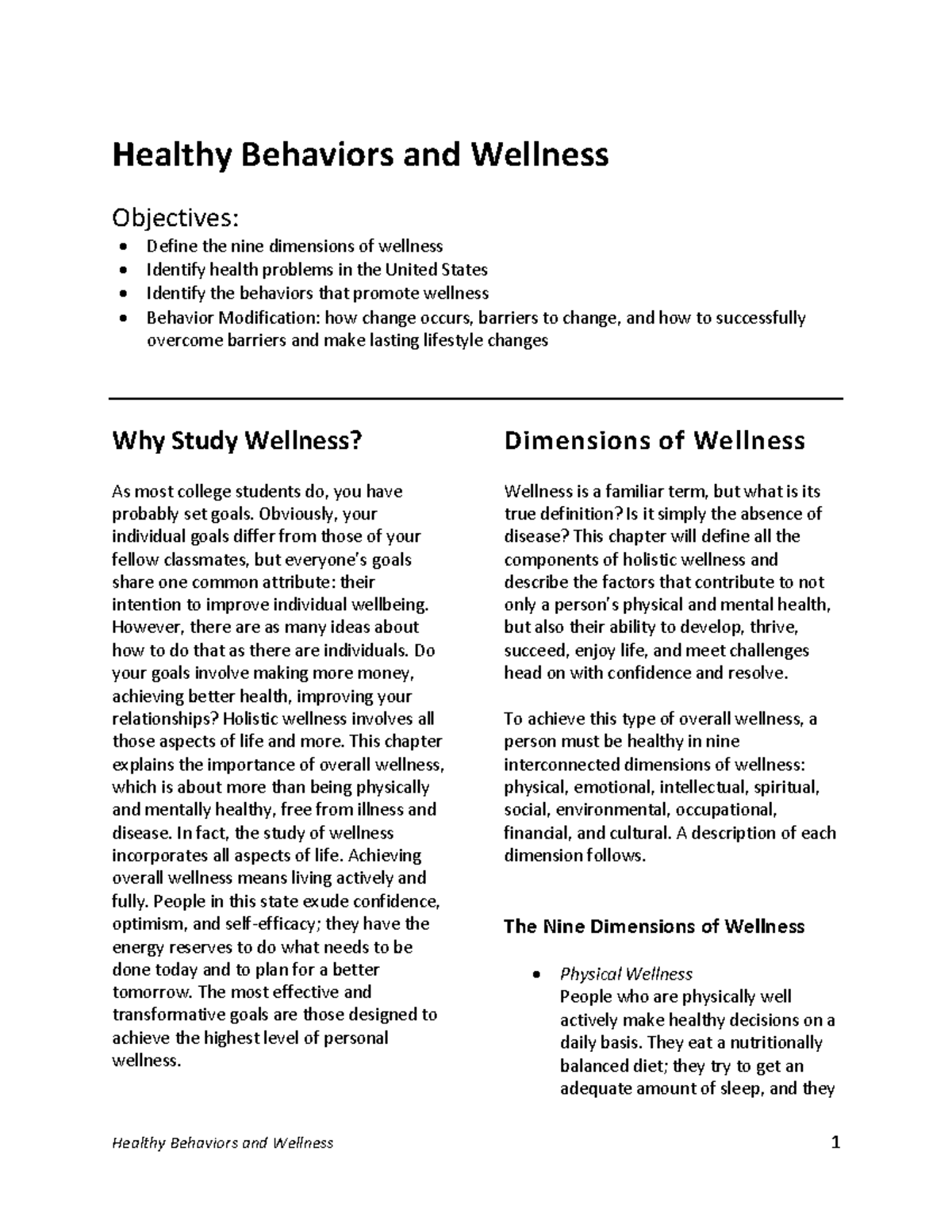 Chapter 1 - Exploring Healthy Behaviors and Dimensions of Wellness ...