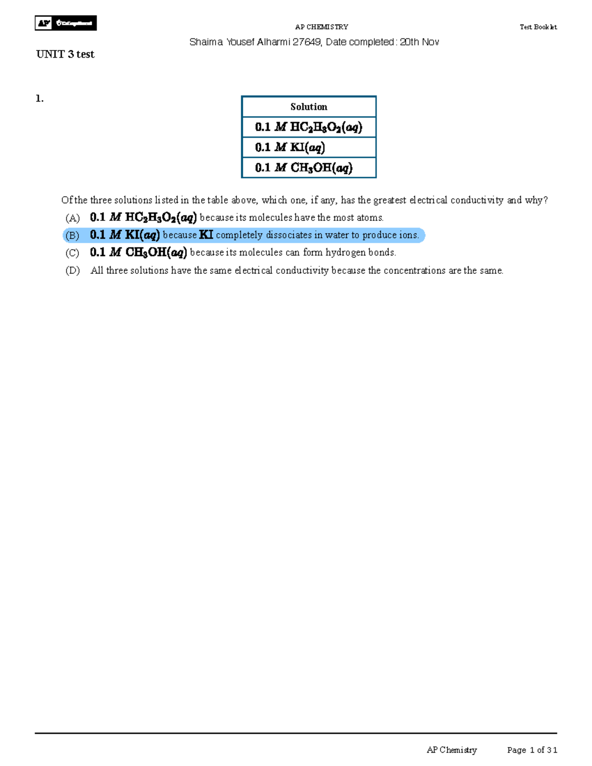 AP CHEMISTRY UNIT 3 Summative Test Review - Studocu