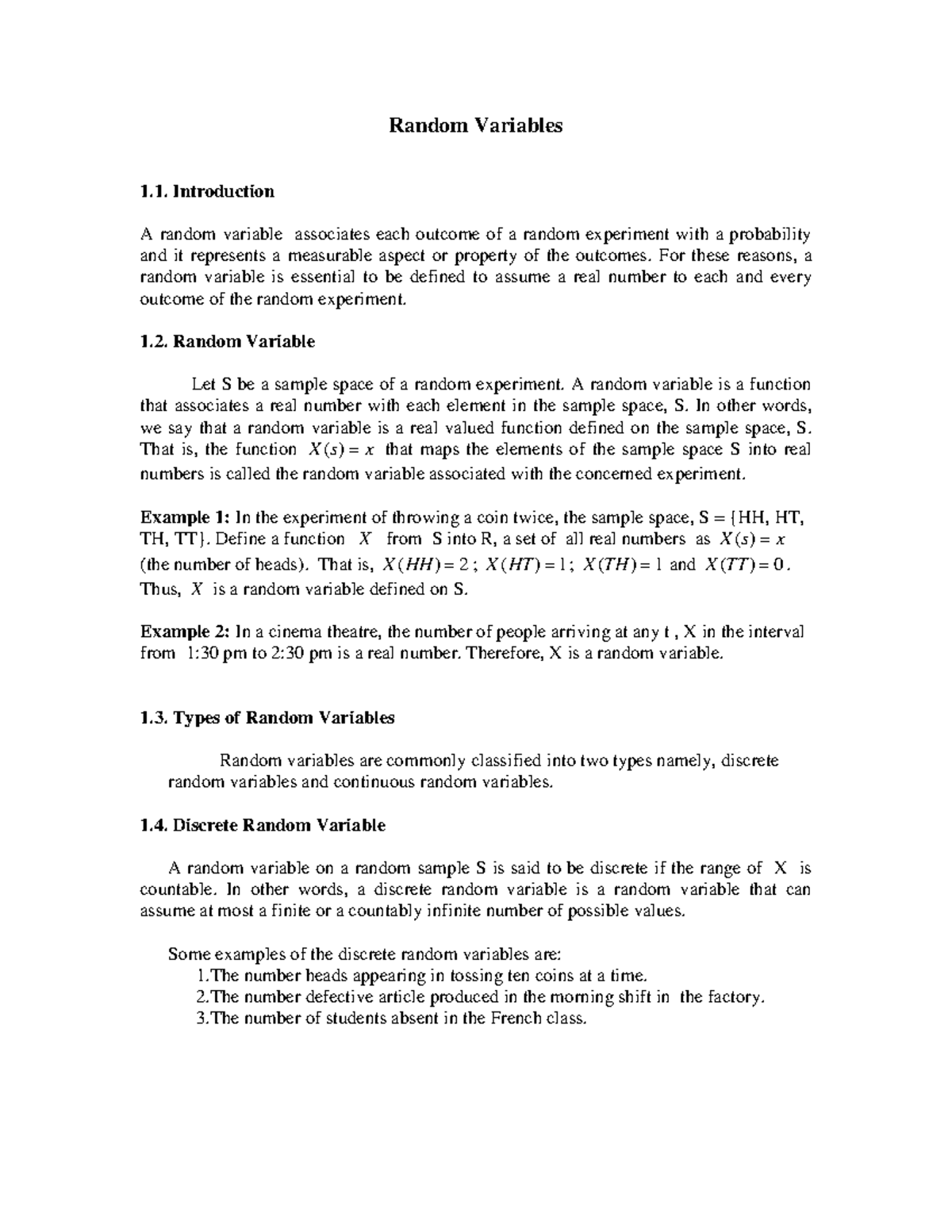 RV PAN - Comprehensive Notes on Random Variables - Studocu