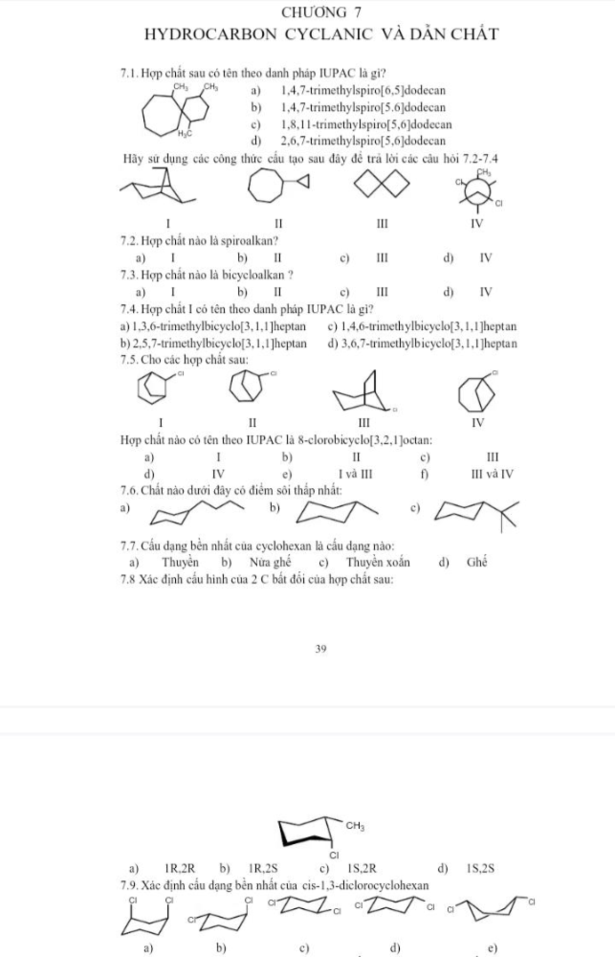Bài Tập Lại: Chương 7 - Hydrocarbon Cyclanic Và Dẫn Chất (Tài Liệu Ôn ...
