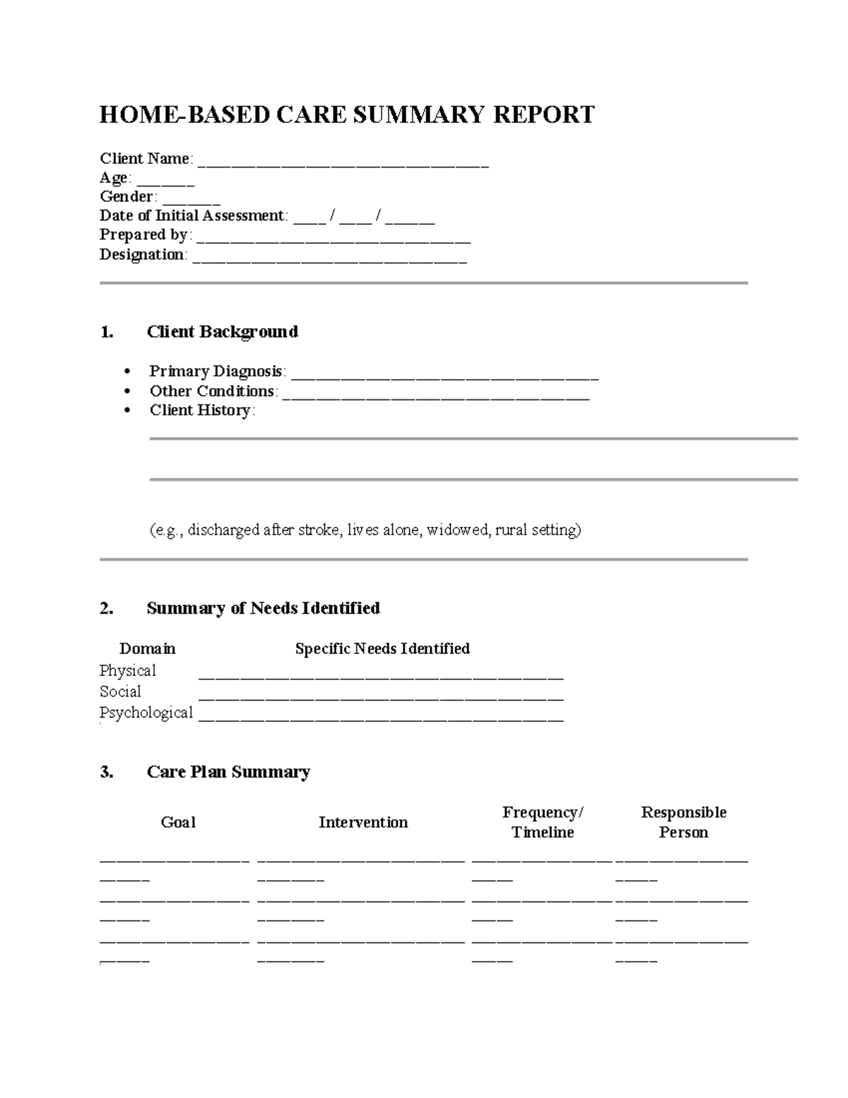 SW 101: Care Summary Report & Teaching Notes - Studocu