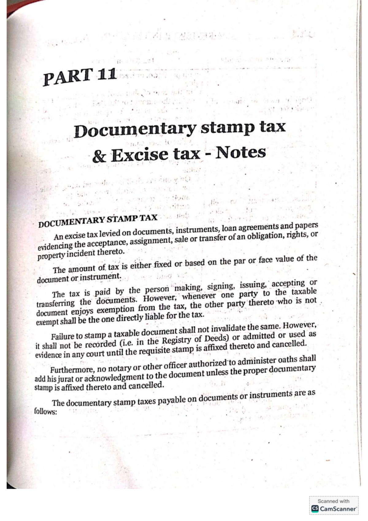 PART 11: Documentary Stamp Tax & Excise Tax Notes for CPA 644 - Studocu