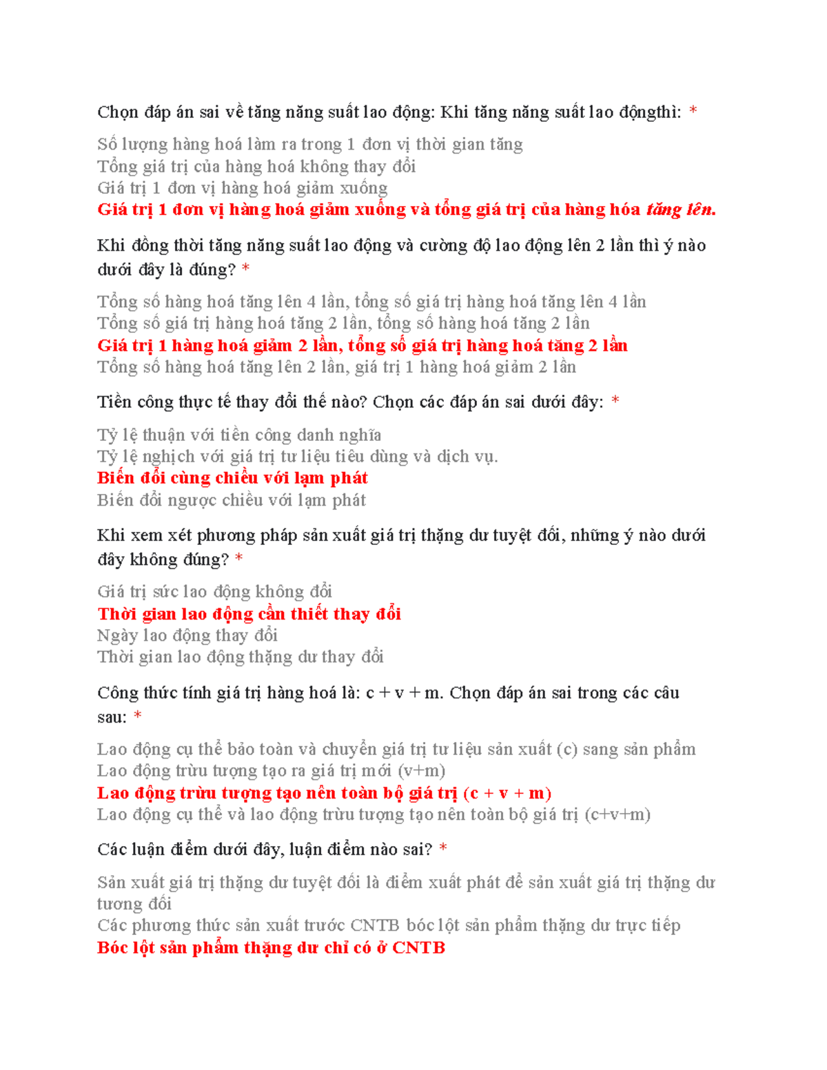 KTGK-KTCT-MAC - Đáp án sai về năng suất lao động và giá trị hàng hóa - Studocu