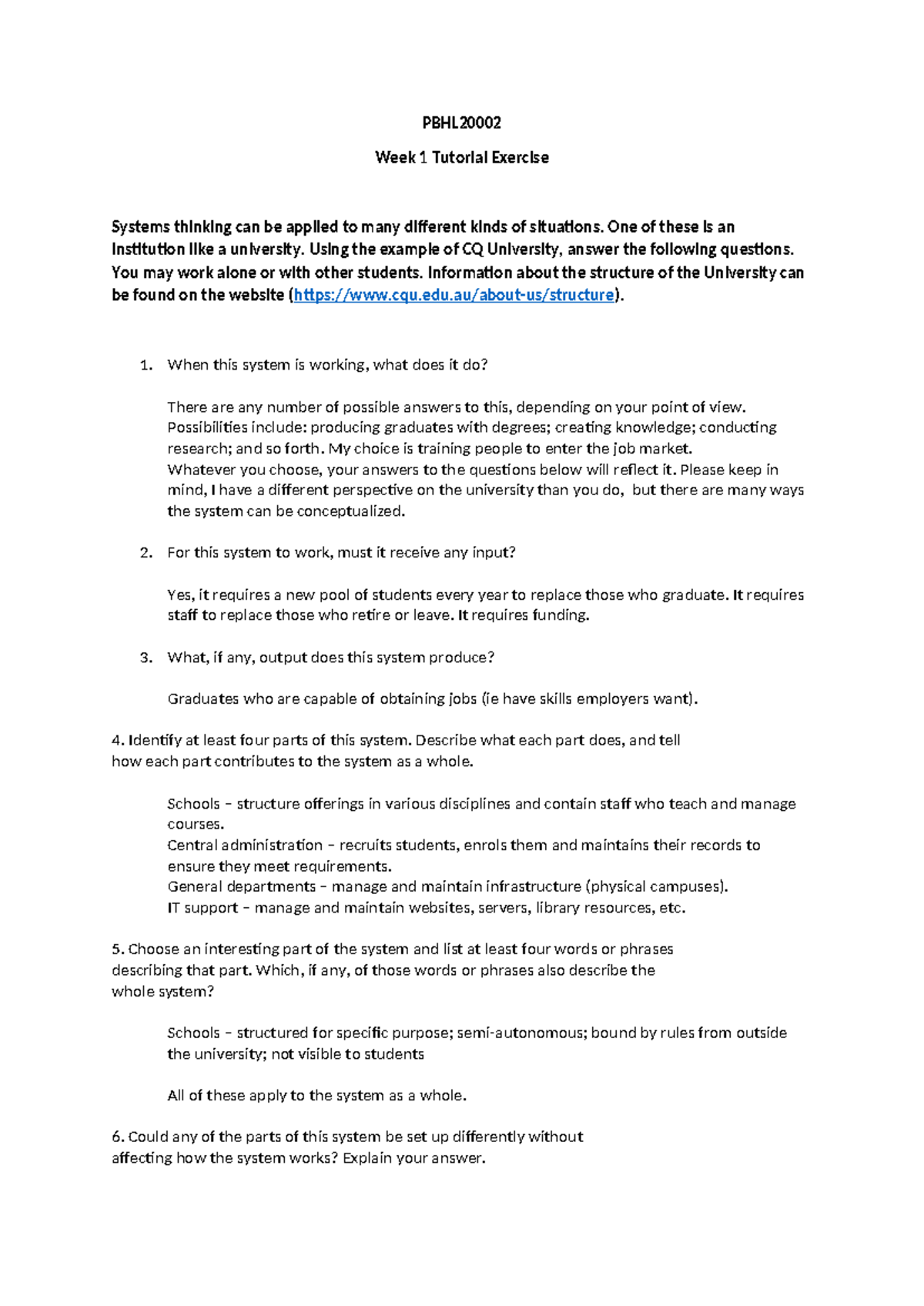 Sample Answers for Week 1 Tutorial Exercise on Systems Thinking - Studocu